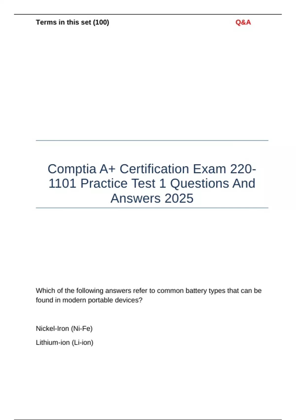 Comptia A+ Certification Exam 220-1101 Practice Test 1 Questions And ...
