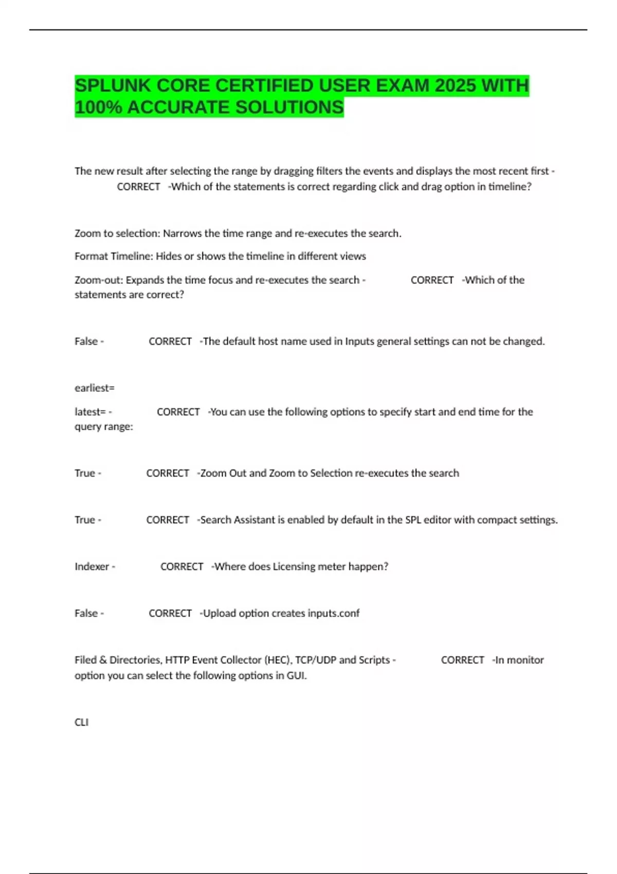 SPLUNK CORE CERTIFIED USER EXAM 2025 WITH 100% ACCURATE SOLUTIONS ...