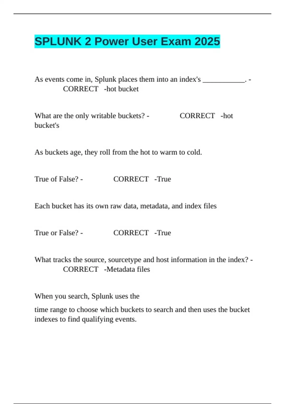 SPLUNK 2 Power User Exam 2025 - SPLUNK 2 Power User - Stuvia US