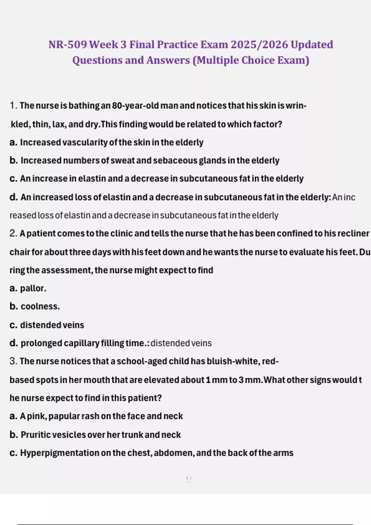 NR-509Week 3 Final Practice Exam 2025/2026 Updated Questions and Answers (Multiple Choice Exam ...