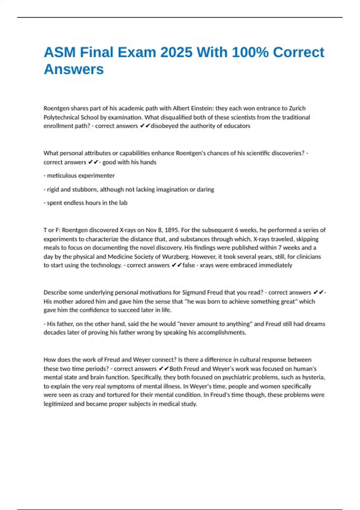 ASM Final Exam 2025 With 100% Correct Answers - ASM Fn - Stuvia US