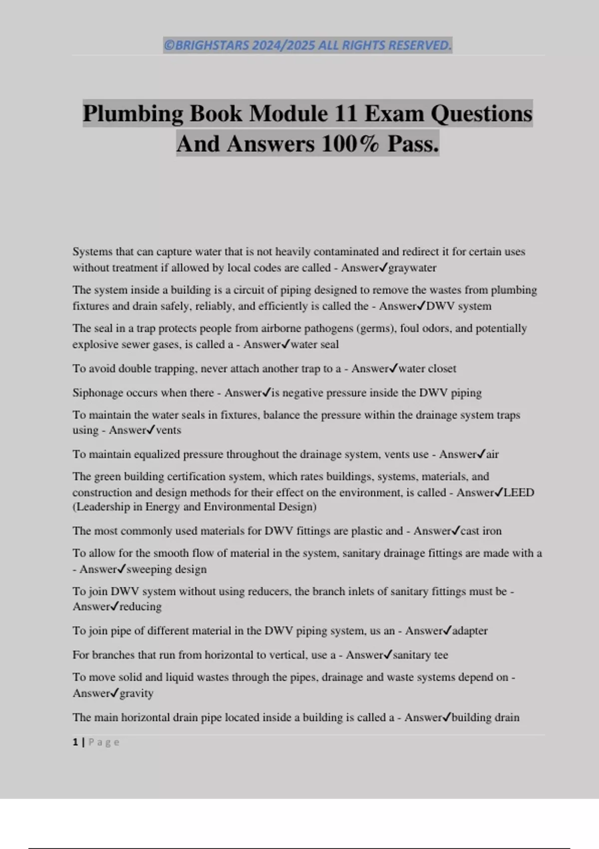 Plumbing Book Module 11 Exam Questions And Answers 100% Pass ...