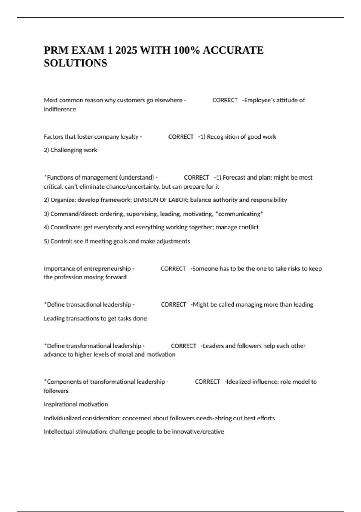 PRM EXAM 1 2025 WITH 100% ACCURATE SOLUTIONS - PRM - Stuvia US