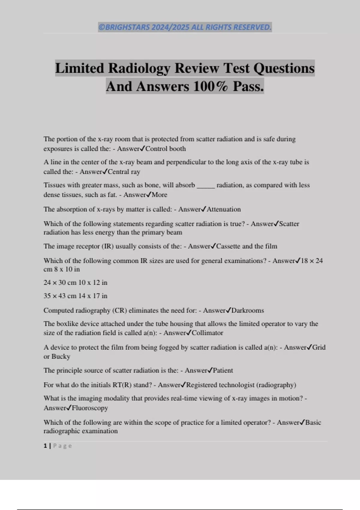 Limited Radiology Review Test Questions And Answers 100% Pass ...