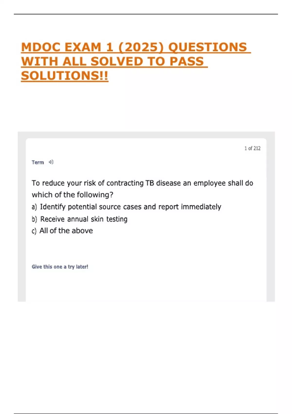 MDOC EXAM 1 (2025) QUESTIONS WITH ALL SOLVED TO PASS SOLUTIONS!! - MDO ...