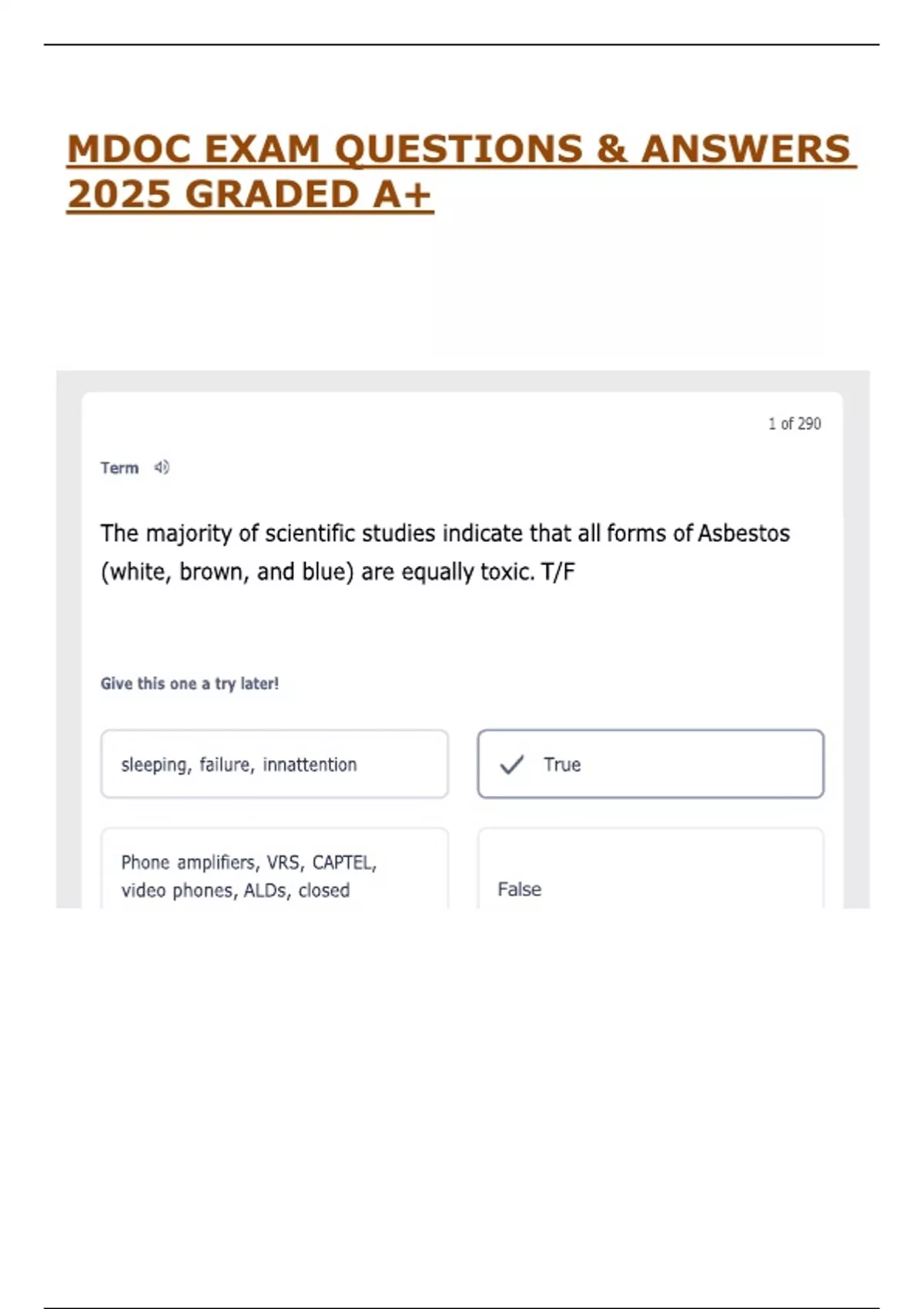 MDOC EXAM QUESTIONS & ANSWERS 2025 GRADED A+ - MDO-C - Stuvia US