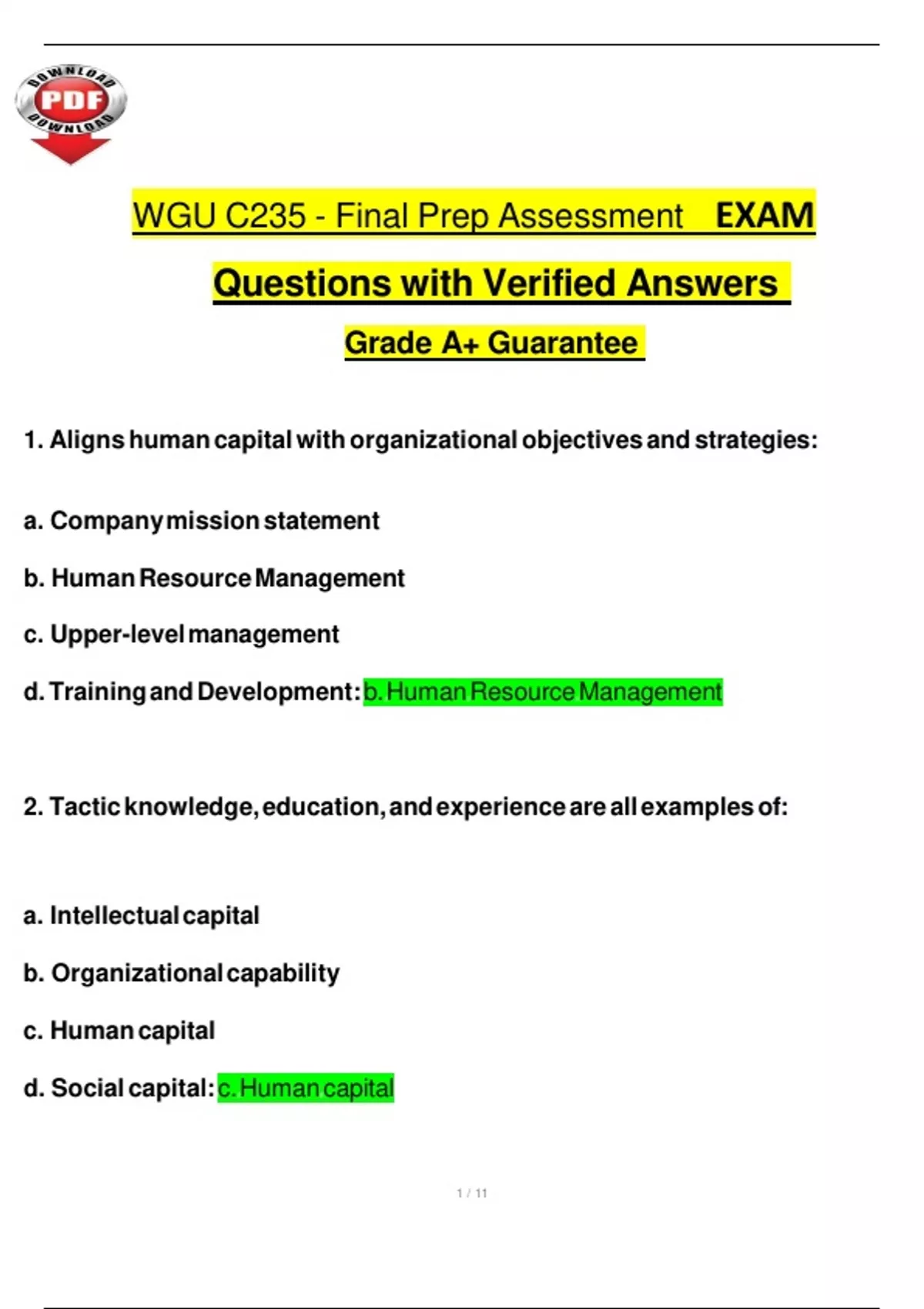 WGU C235 - Final Prep Assessment EXAM Questions with Verified Answers ...