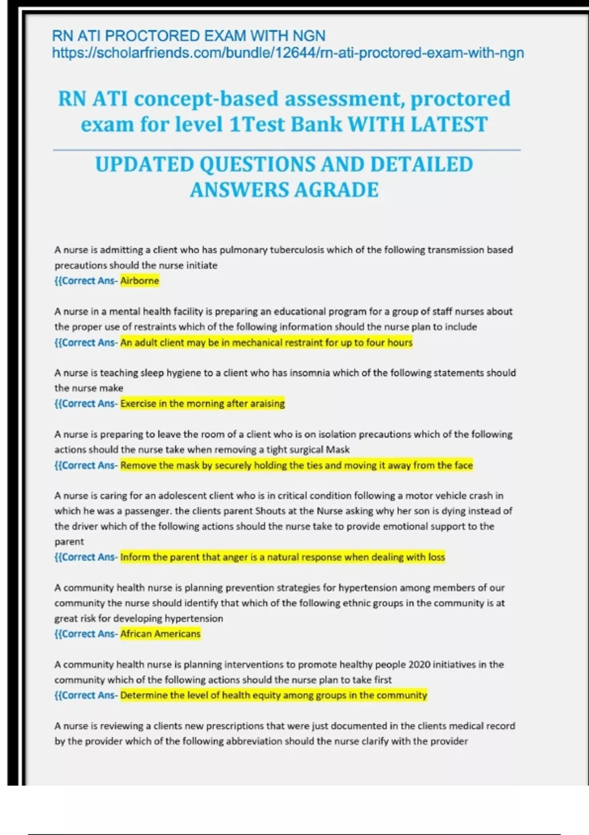 RN ATI CONCEPT-BASED ASSESSMENT PROCTORED EXAM FORM A & B/ ATI RN ...
