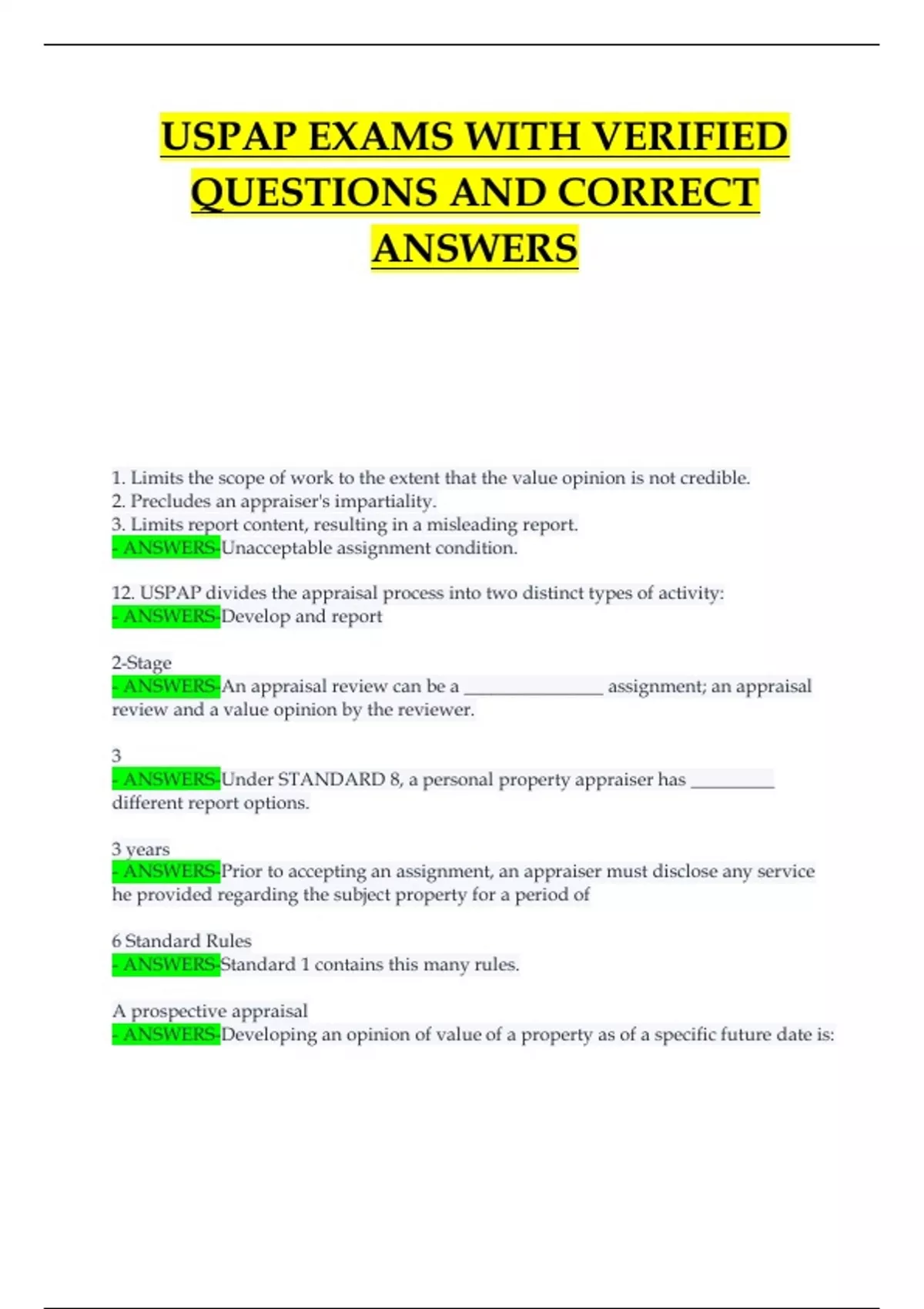 FINRA SERIES 7 EXAM WITH 100% ACCURATE SOLUTIONS - Uspap - Stuvia US