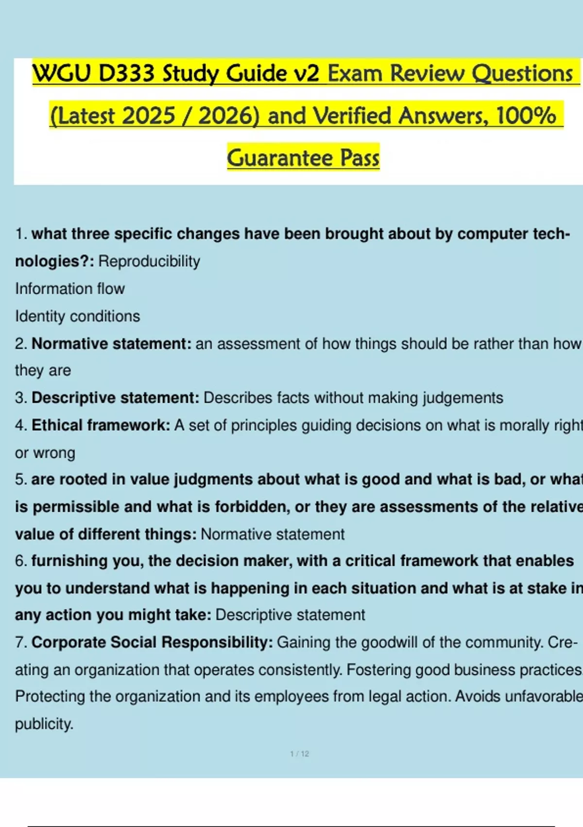 WGU D333 Study Guide v2 Exam Review Questions (Latest 2025 / 2026) and ...