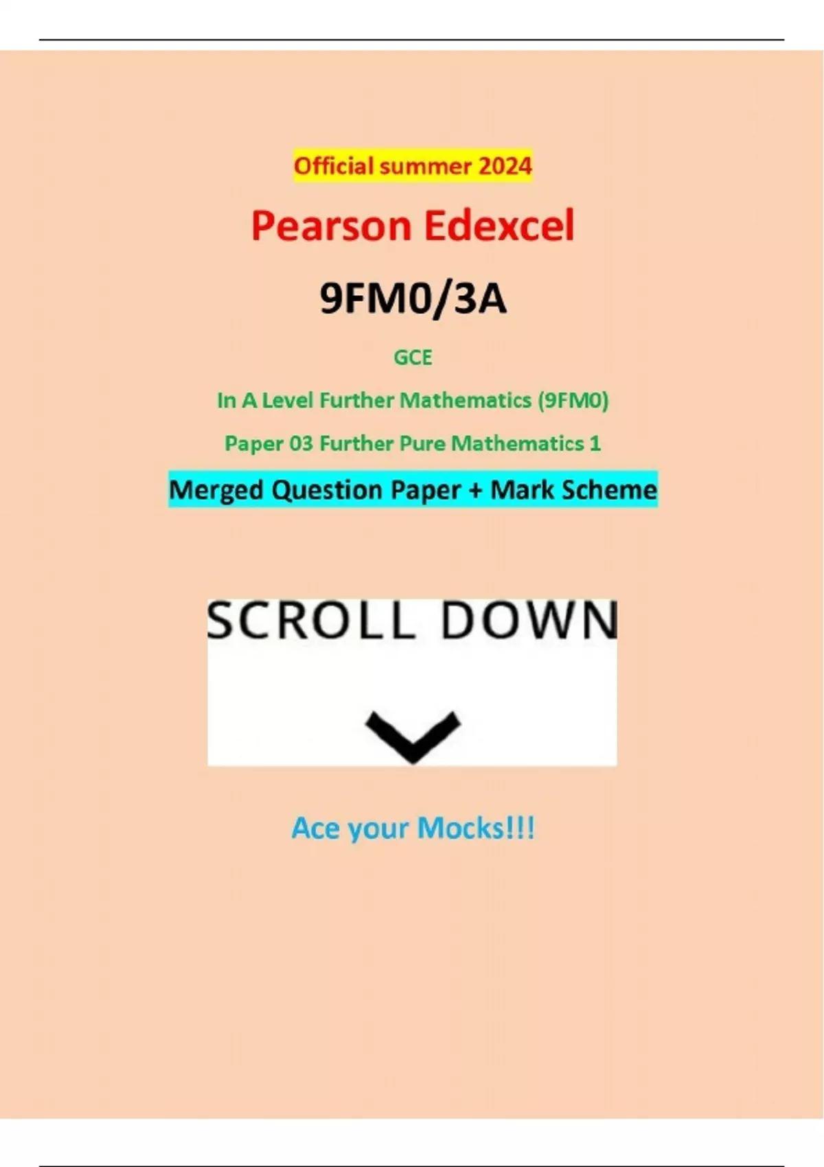 Official summer 2024 Pearson Edexcel 9FM0/3A GCE In A Level Further ...