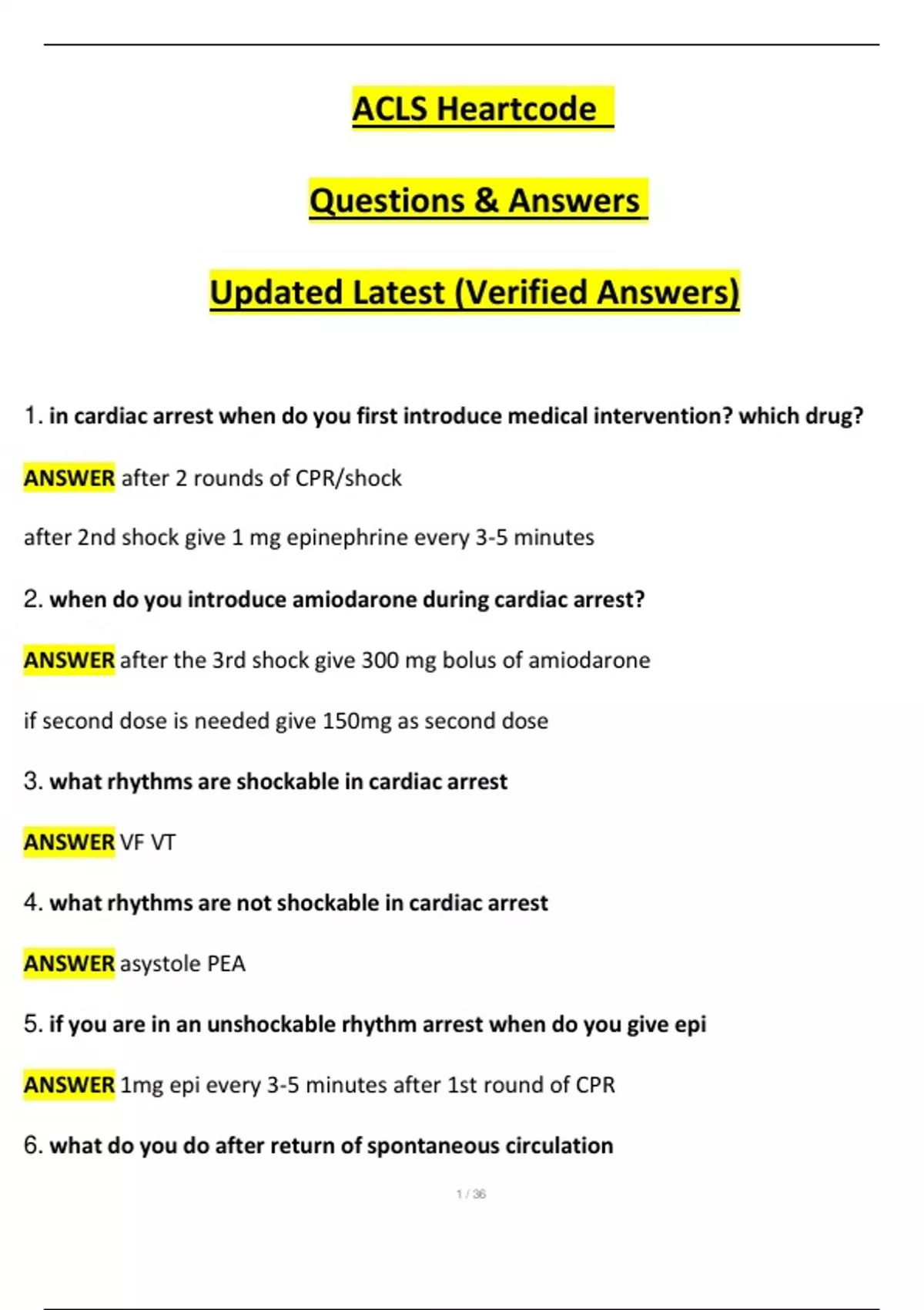 ACLS Heartcode 2025 Questions & Answers Latest 2024/2026 Complete ...