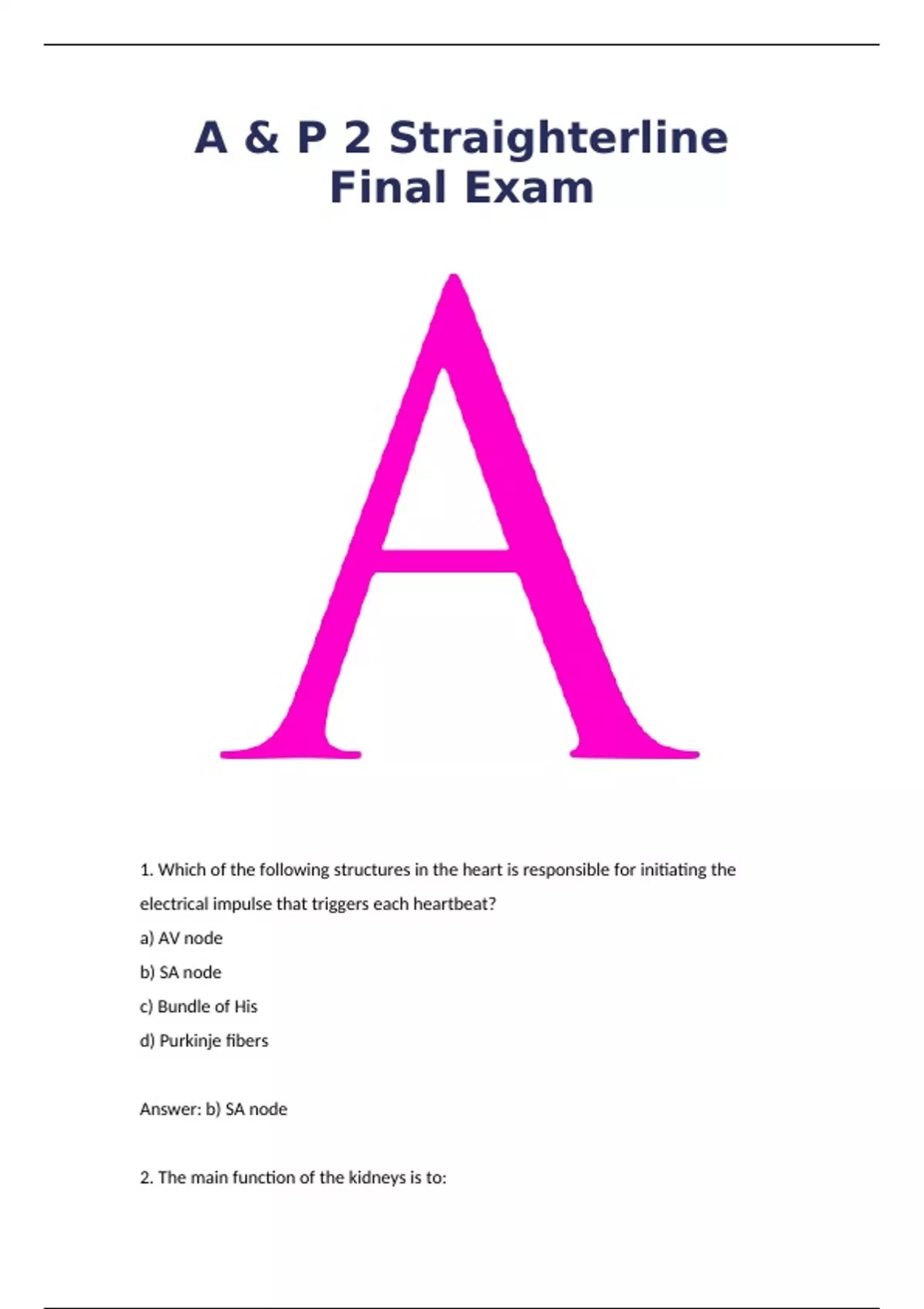 A & P 2 Straighterline Final Exam 2025 Questions and Answers ...