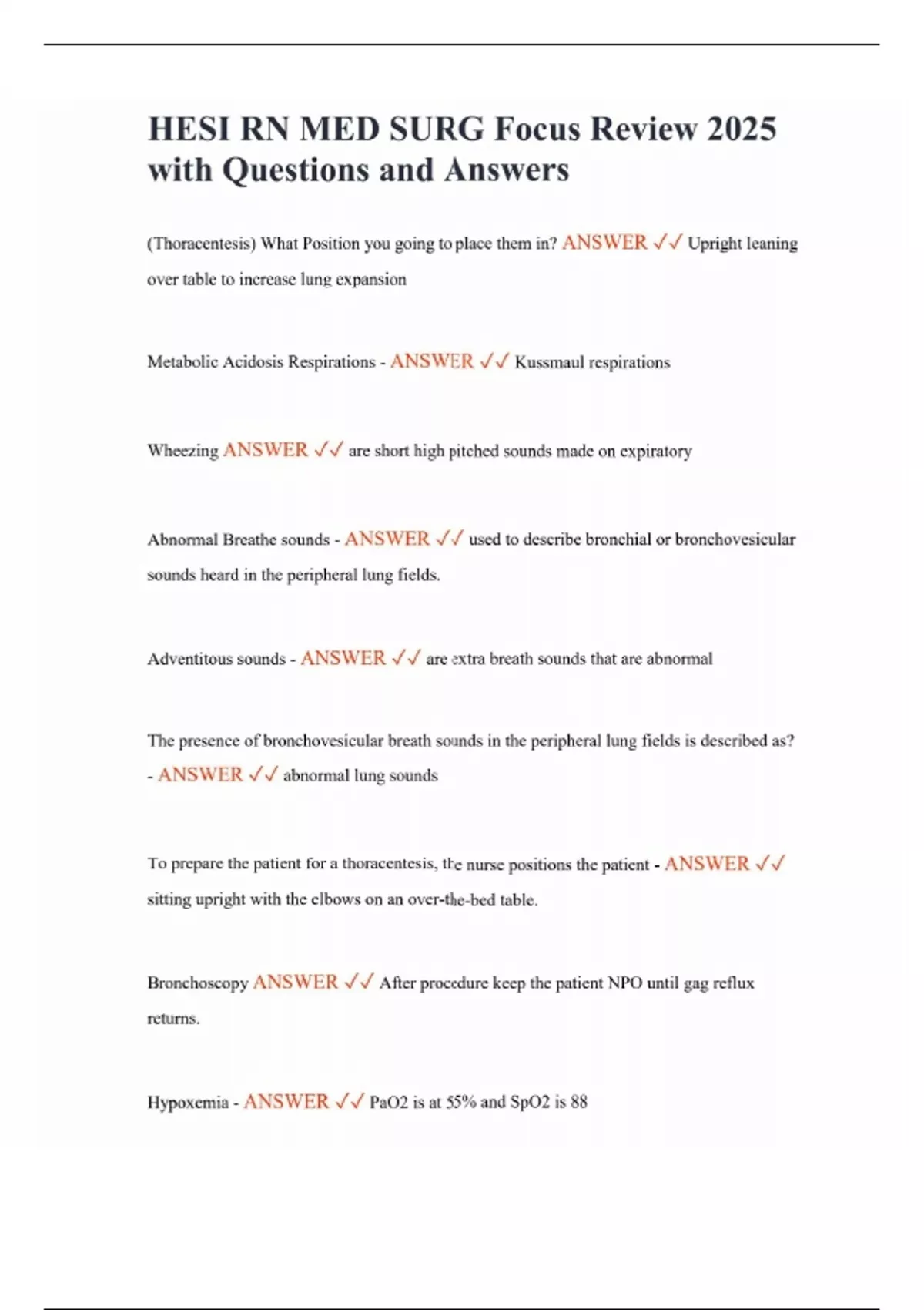 HESI RN MED SURG Focus Review 2025 with Questions and Answers - Hesi ...