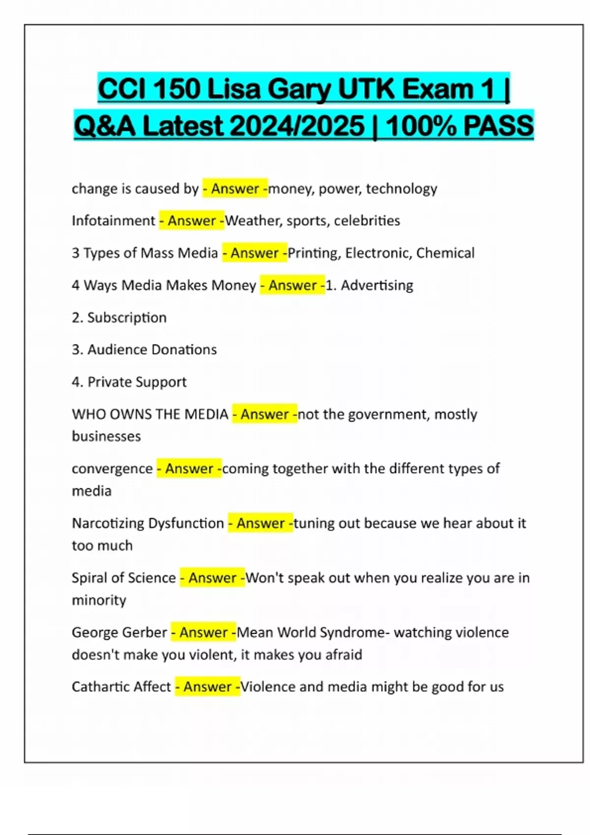 CCI 150 Lisa Gary UTK Exam 1 | Q&A Latest 2024/2025 | 100% PASS - UTK ...
