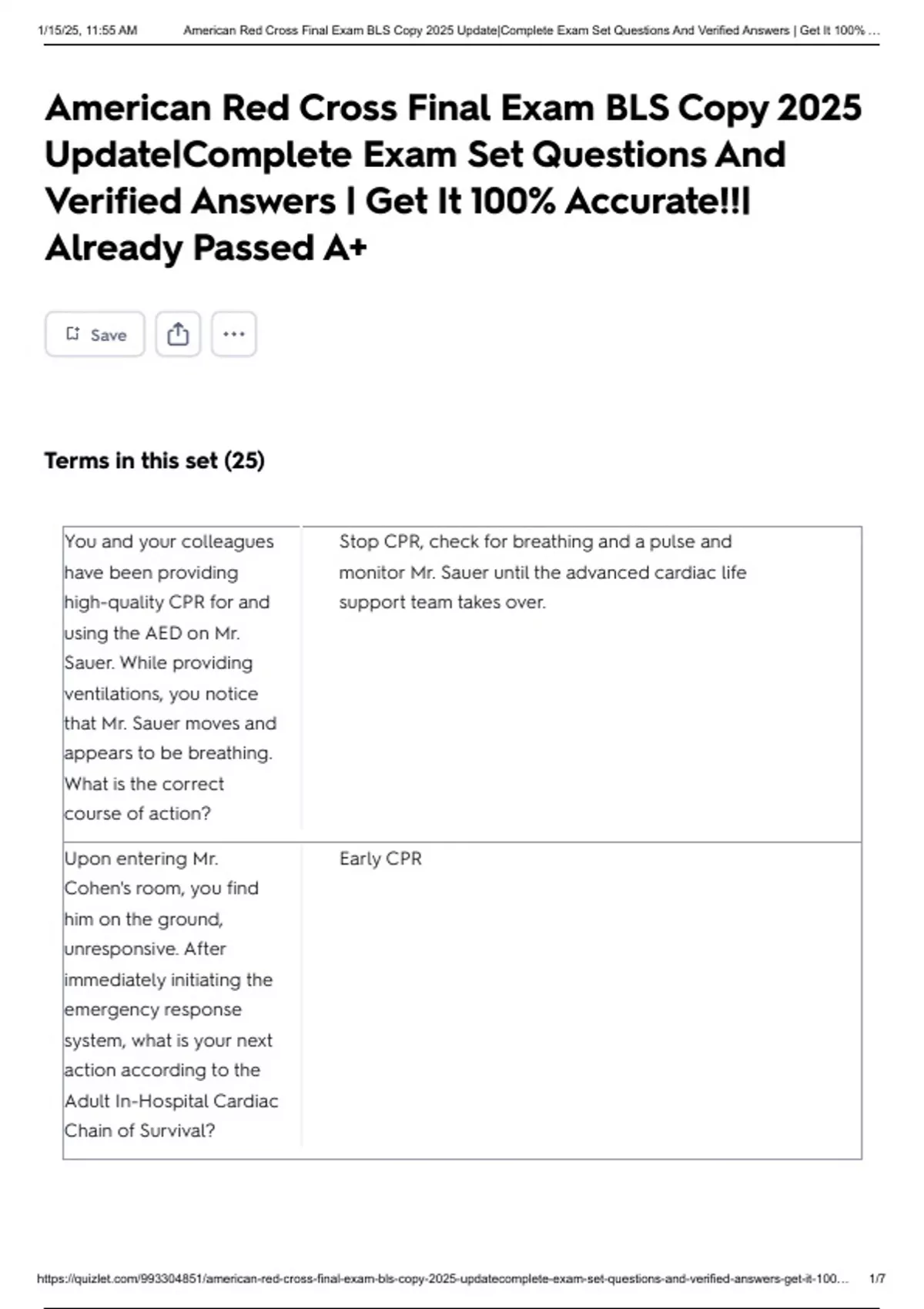 American Red Cross Final Exam BLS Copy 2025 Update|Complete Exam Set ...