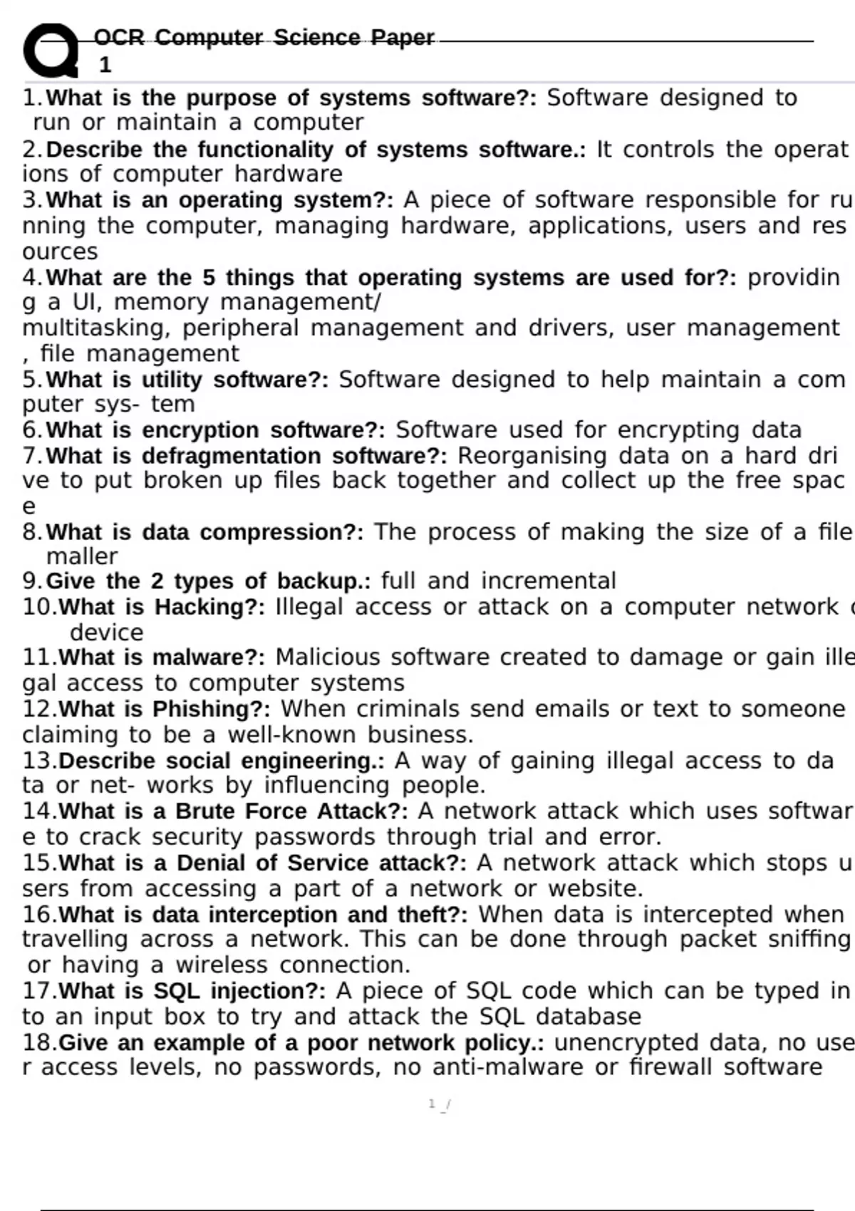 OCR CAMBRIDGE NATIONALS IT - R012 EXAM REVISION QUESTIONS AND ANSWERS ...