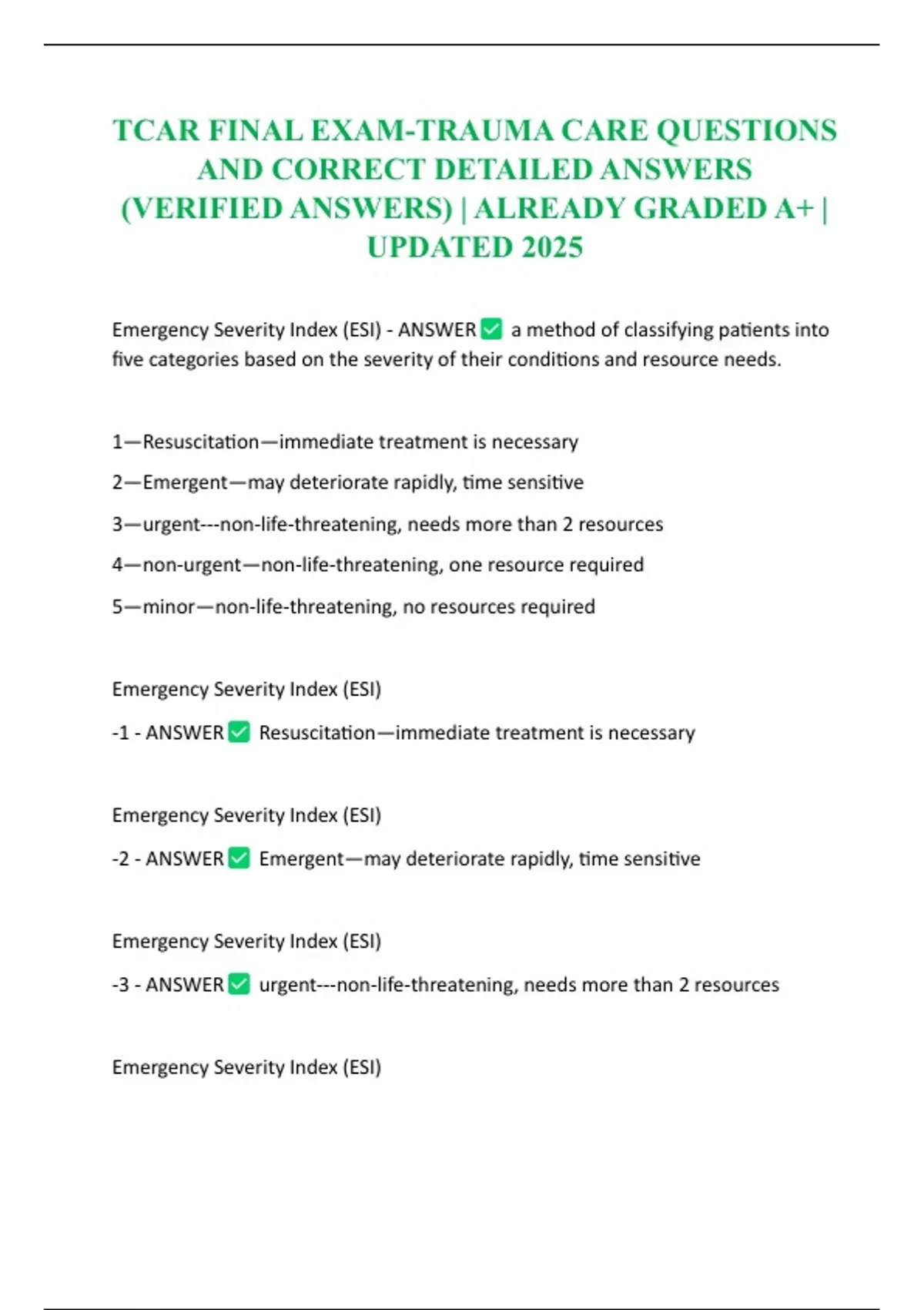 TCAR FINAL EXAM-TRAUMA CARE QUESTIONS AND CORRECT DETAILED ANSWERS ...