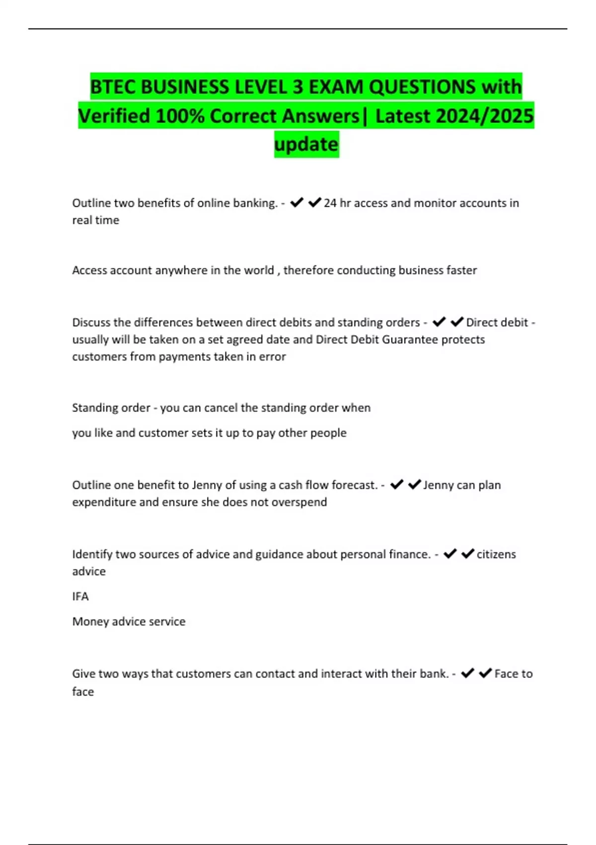 BTEC BUSINESS LEVEL 3 EXAM QUESTIONS with Verified 100% Correct Answers ...