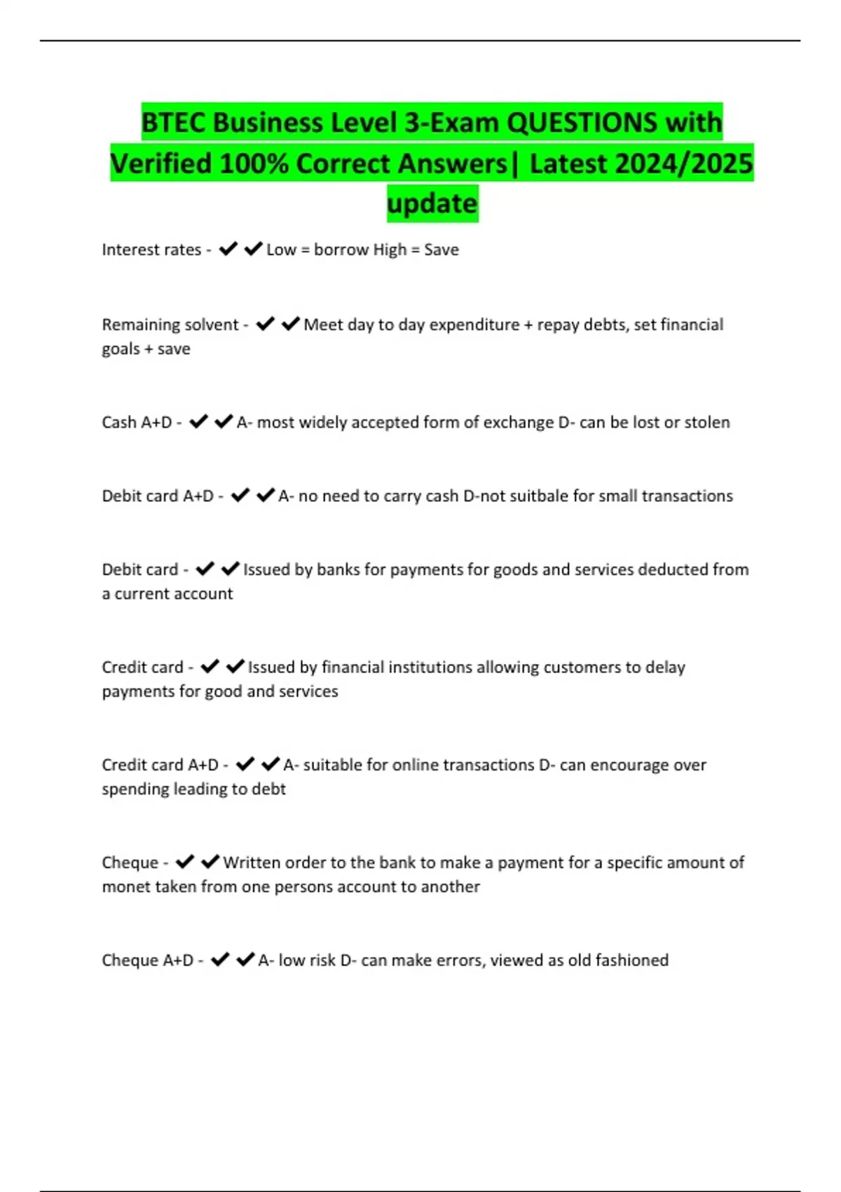 BTEC Business Level 3-Exam QUESTIONS with Verified 100% Correct Answers ...