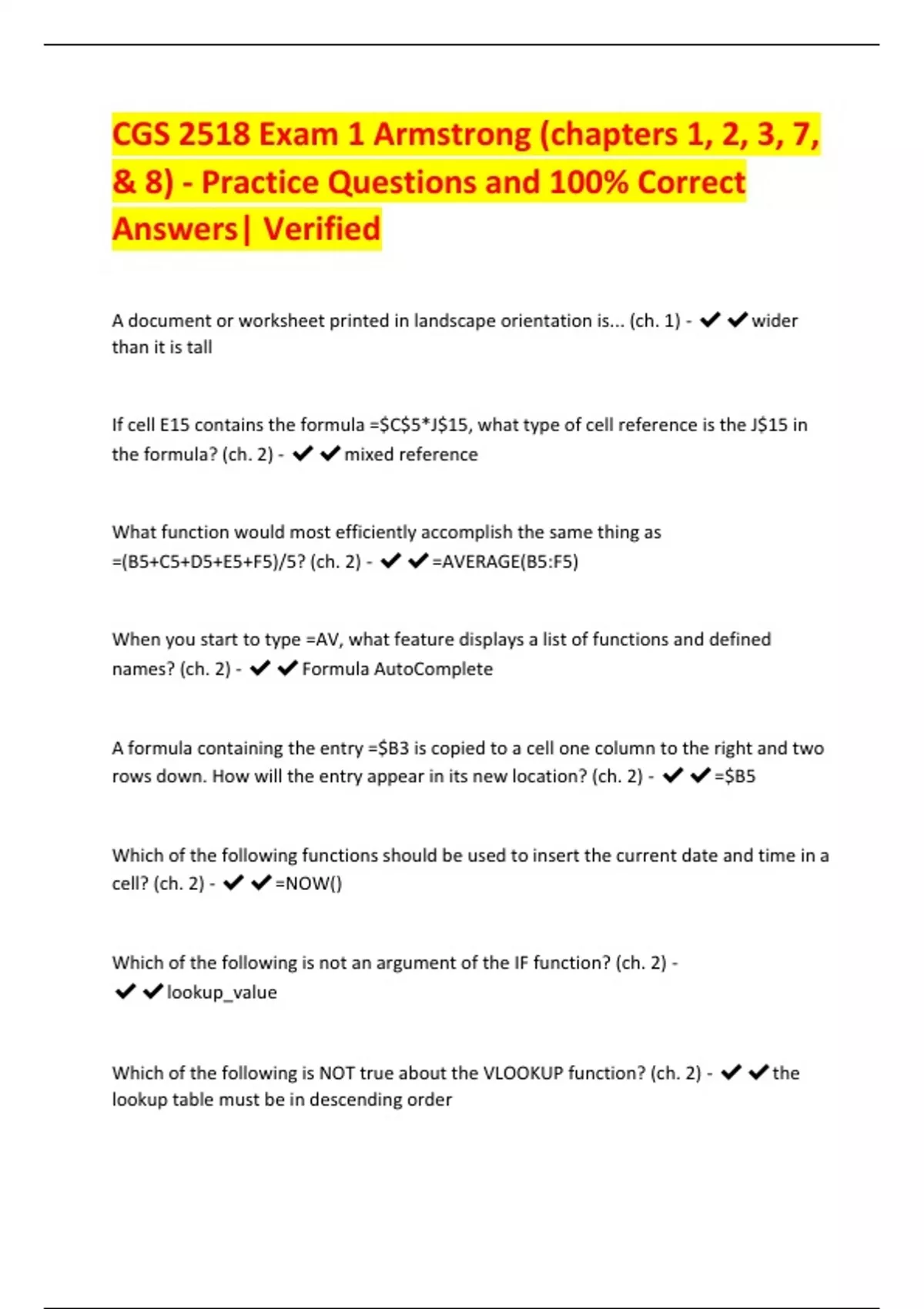 CGS 2518 Exam 1 Armstrong (chapters 1, 2, 3, 7, & 8) - Practice ...