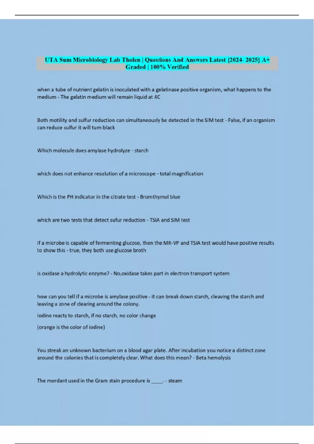 UTA Sum Microbiology Lab Tholen | Questions And Answers - UTA ...