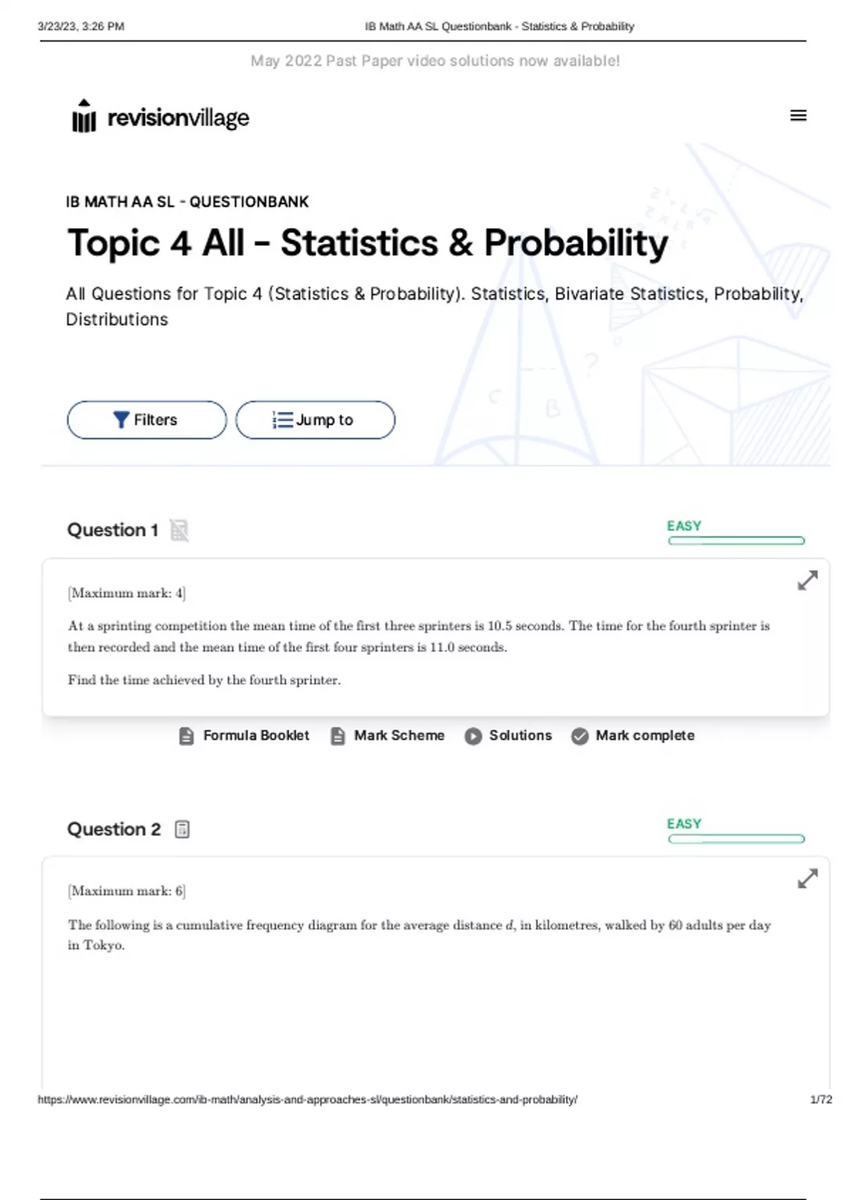 IB Math AA SL Question bank - Statistics & Probability 2025 Practice ...