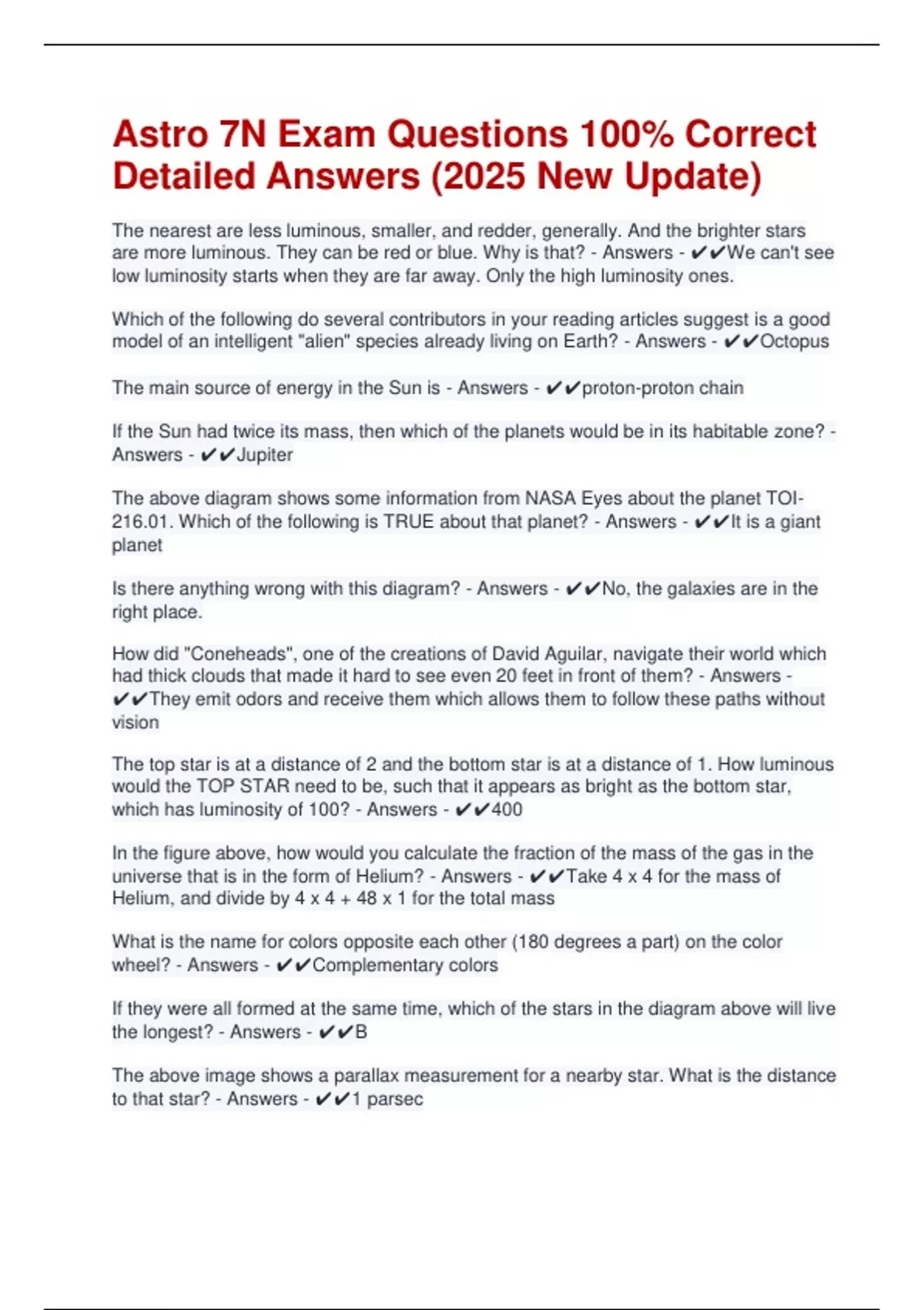 Astro 7N Exam Questions 100% Correct Detailed Answers (2025 New Update ...