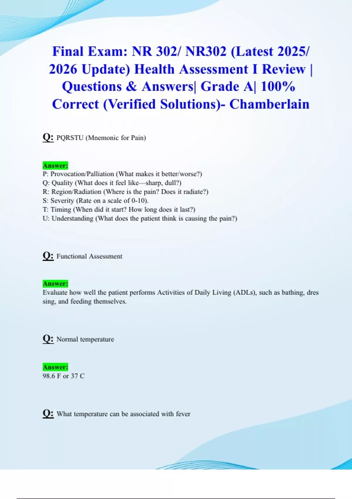 Exam 2 & Final Exams: NR 302/ NR302 (Latest 2025/ 2026 Updates STUDY ...
