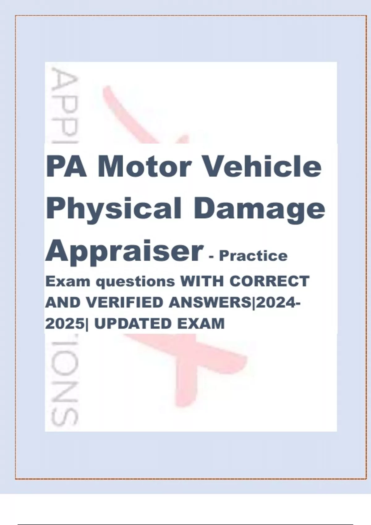PA Motor Vehicle Physical Damage Appraiser - Practice Exam questions ...