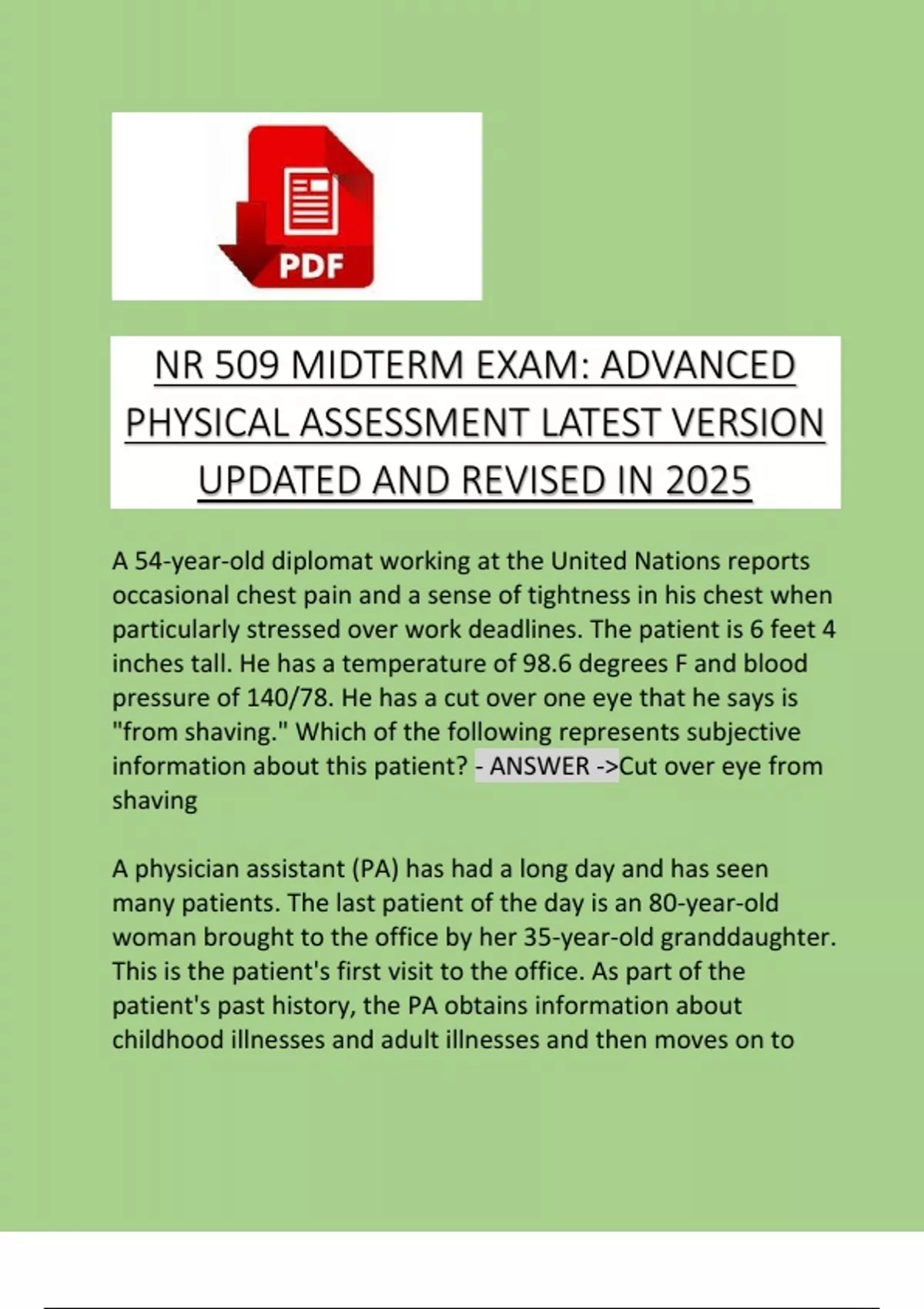 NR 509 MIDTERM EXAM: ADVANCED PHYSICAL ASSESSMENT LATEST VERSION ...