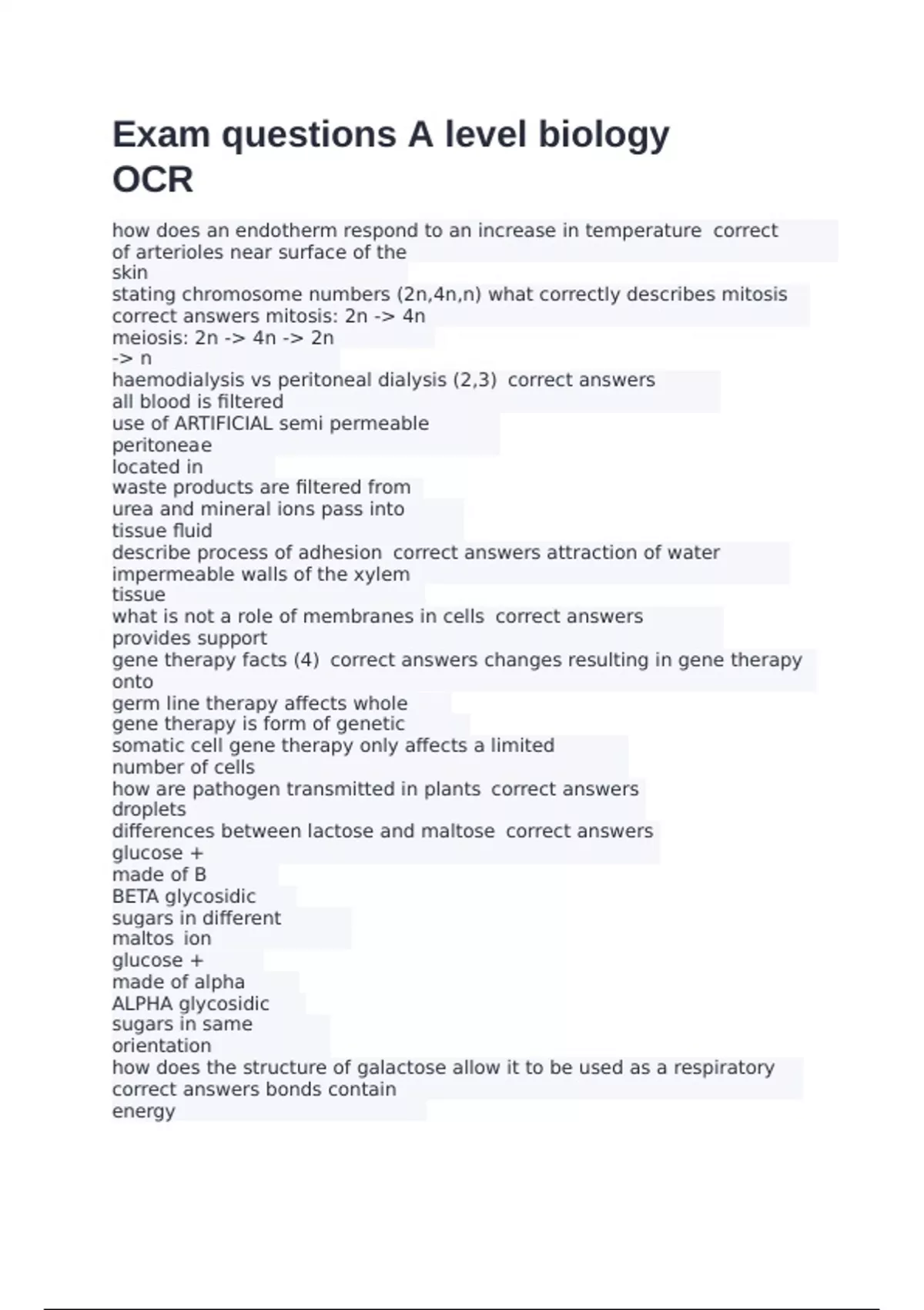 A level biology OCR exam with 100% correct answers 2025 - Ex67 - Stuvia US