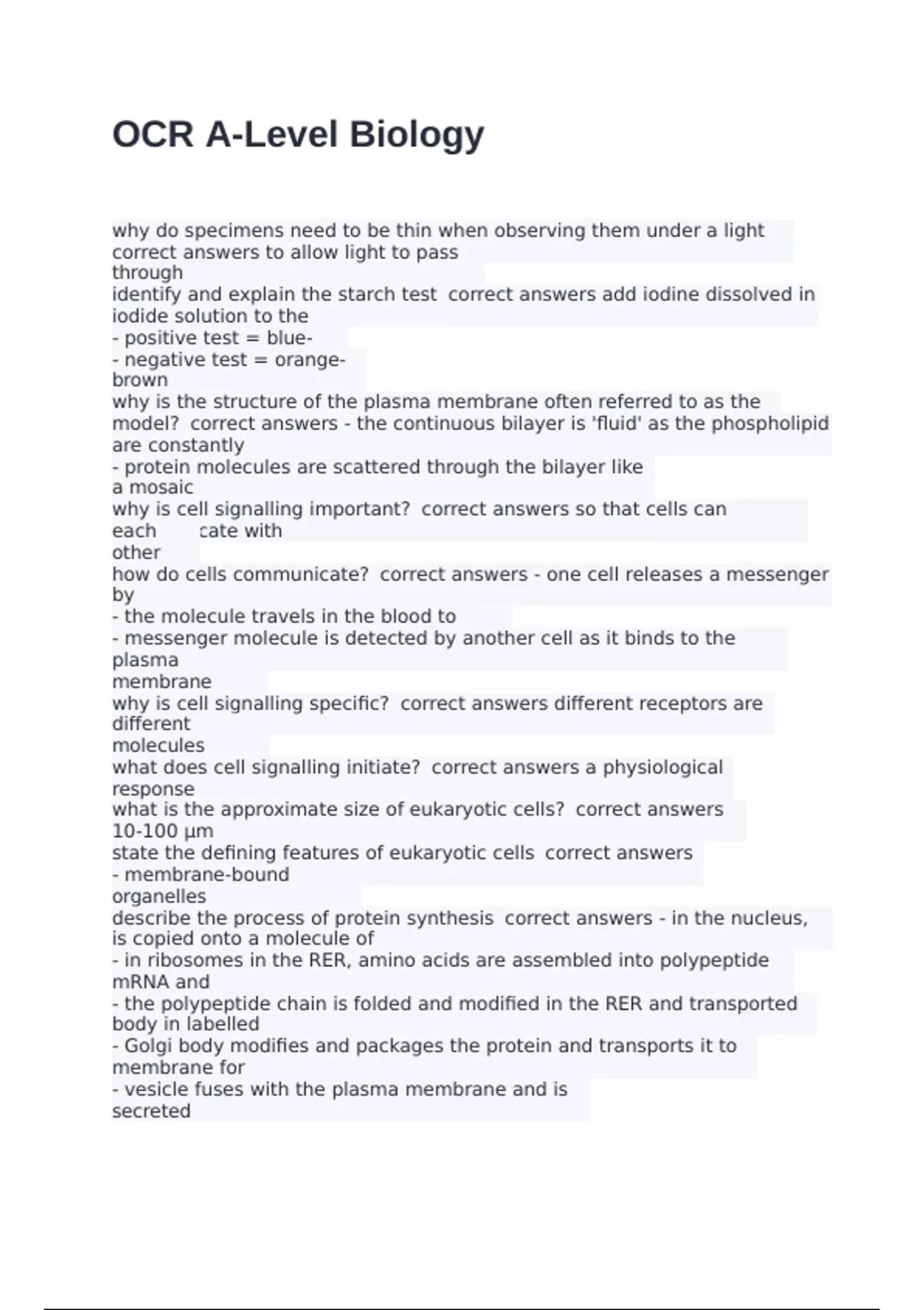 OCR A-Level Biology exam with correct answers 2025 - OCR A-Level ...