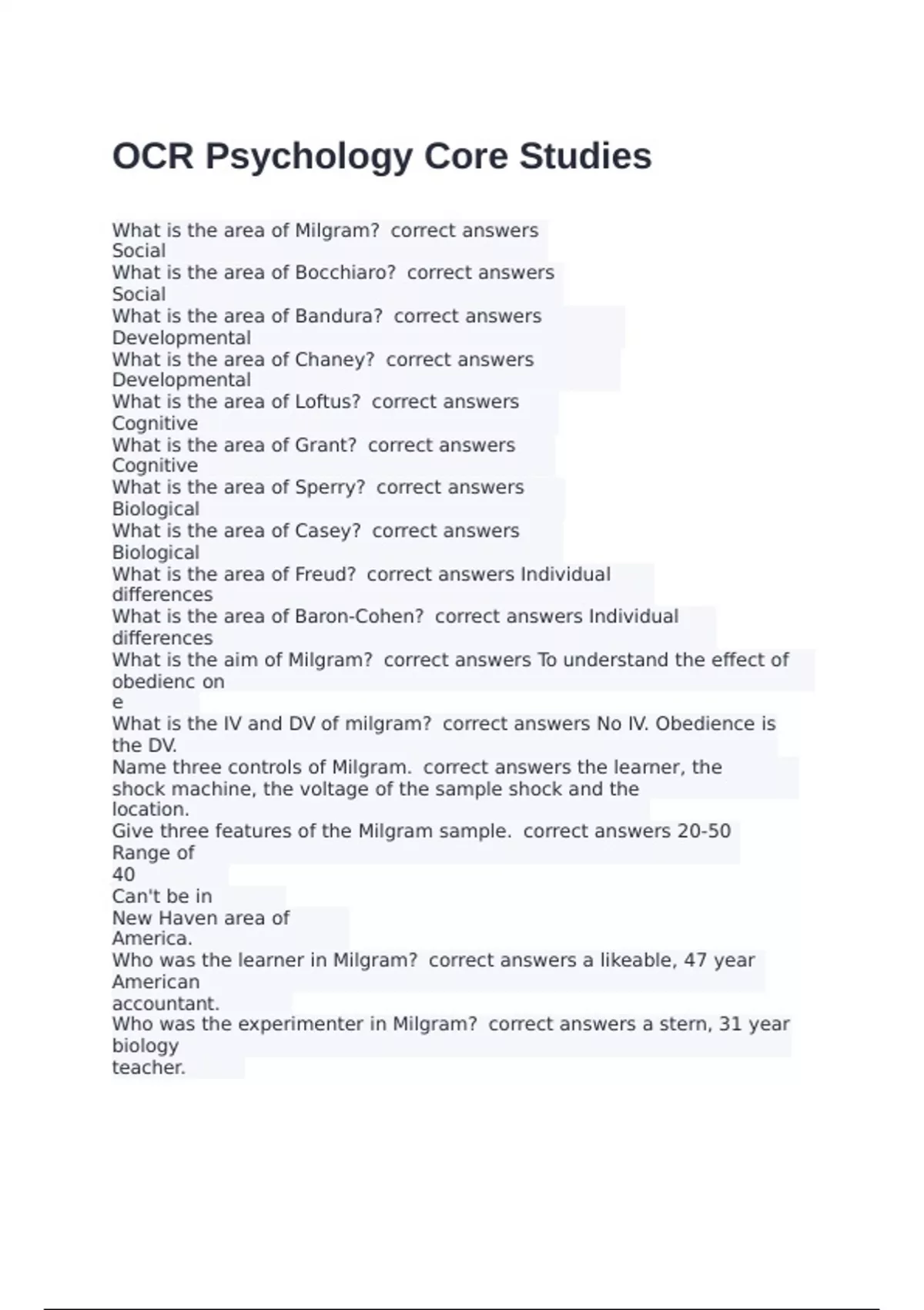 OCR Psychology Core Studies exam with correct answers 2025 Graded A+ - OCR Psychology Core ...