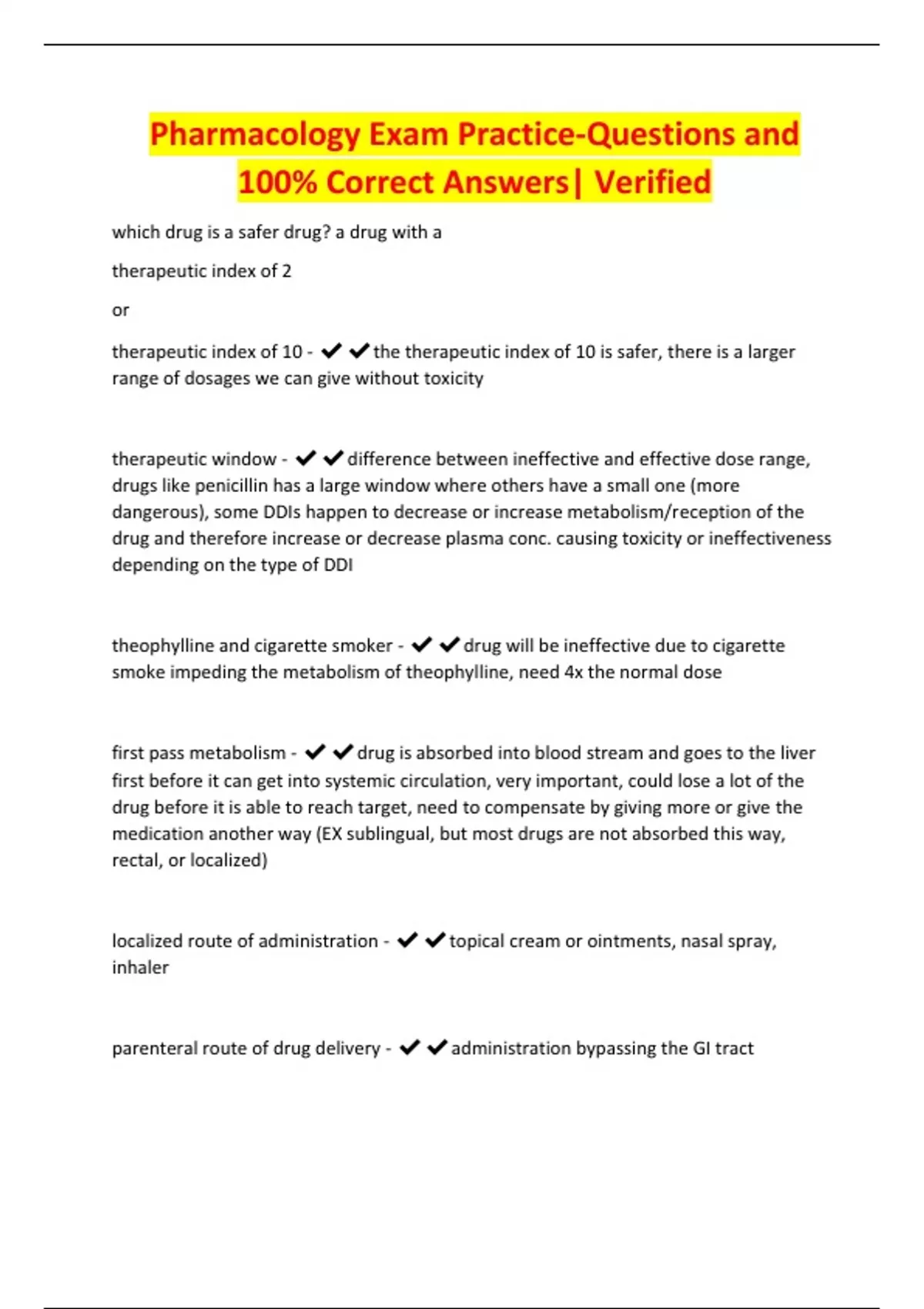 Pharmacology Exam Practice-Questions and 100% Correct Answers| Verified ...
