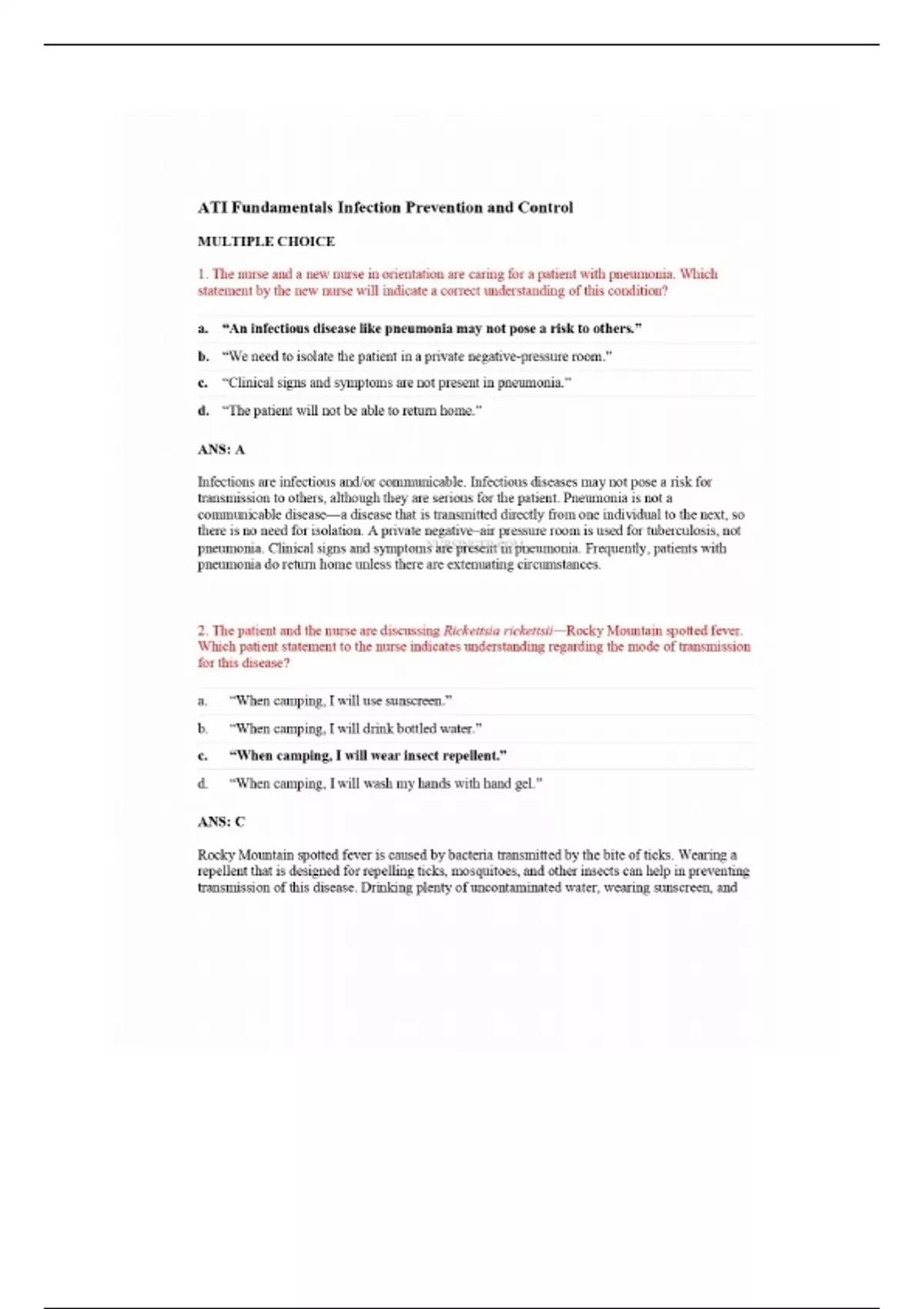 ATI Fundamentals Infection Prevention and Control - ATI - Stuvia US