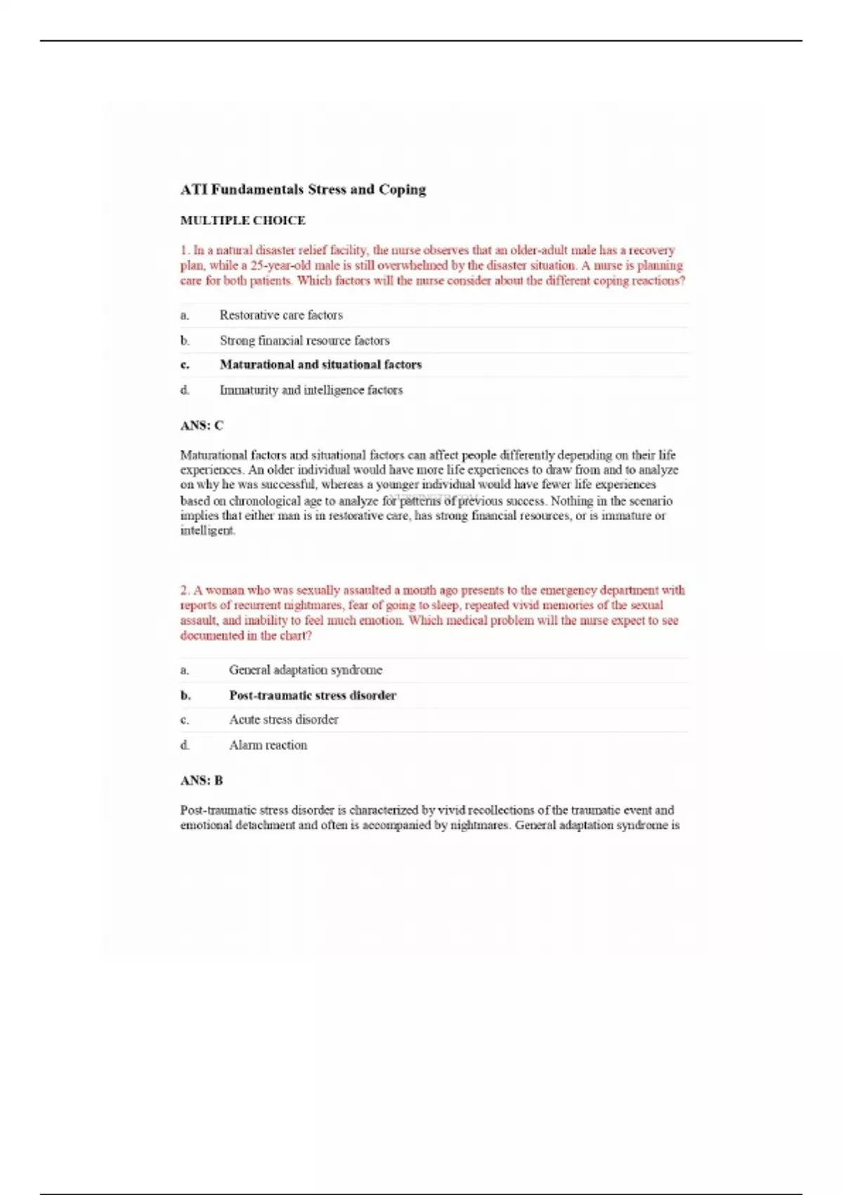ATI Fundamentals Stress and Coping - ATI - Stuvia US