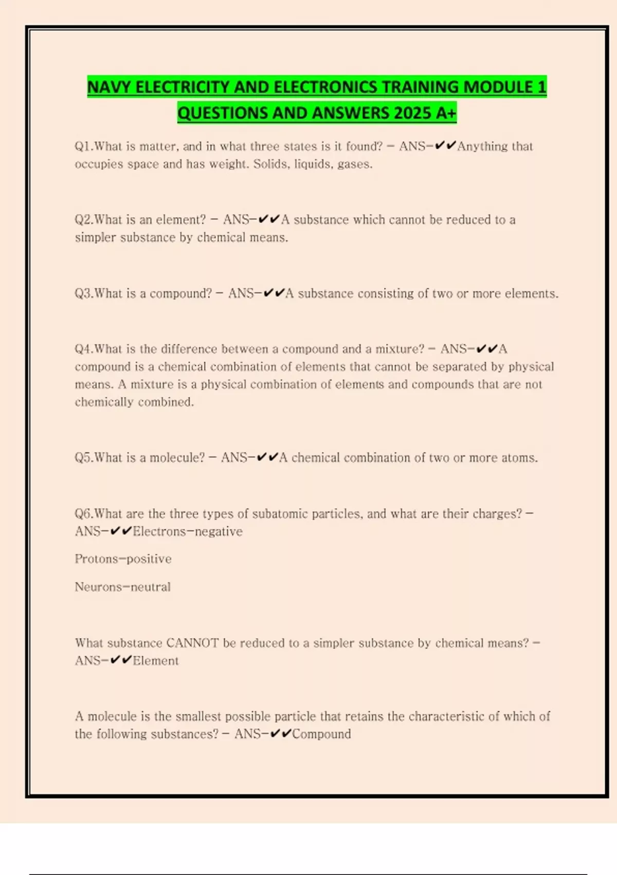 NAVY ELECTRICITY AND ELECTRONICS TRAINING MODULE 1 QUESTIONS AND ...