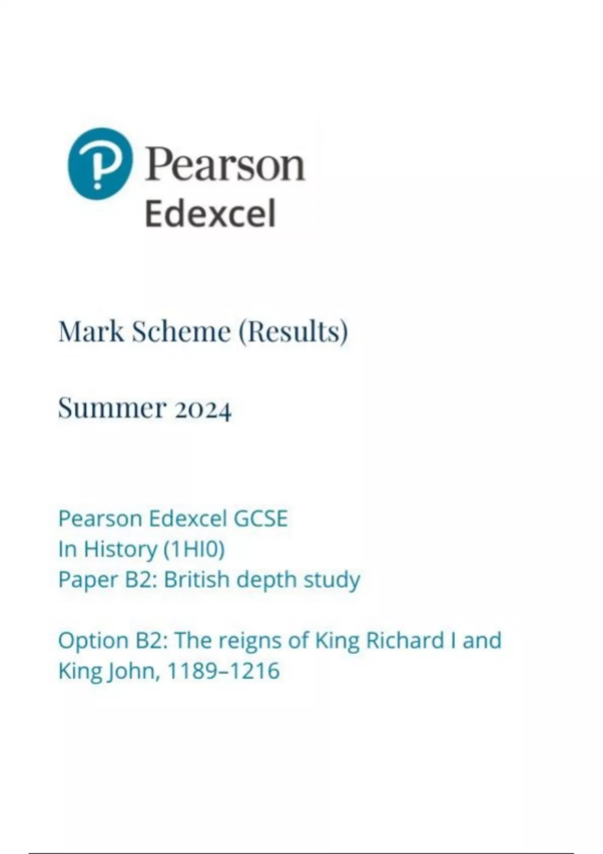 Pearson Edexcel GCSE In History (1HI0) Paper B2: 1hi0-b2 British depth ...