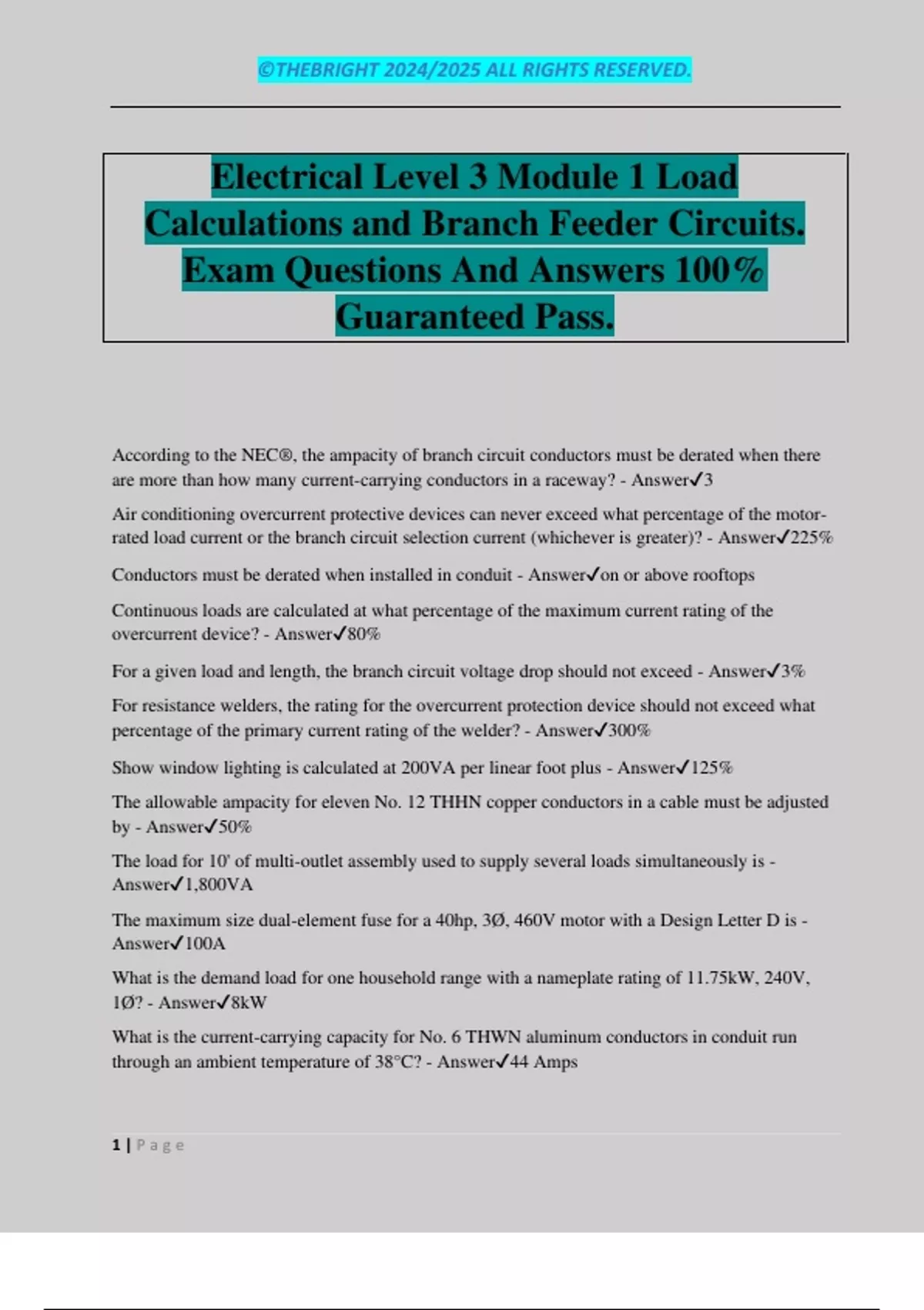 Electrical Level 3 Module 1 Load Calculations and Branch Feeder ...