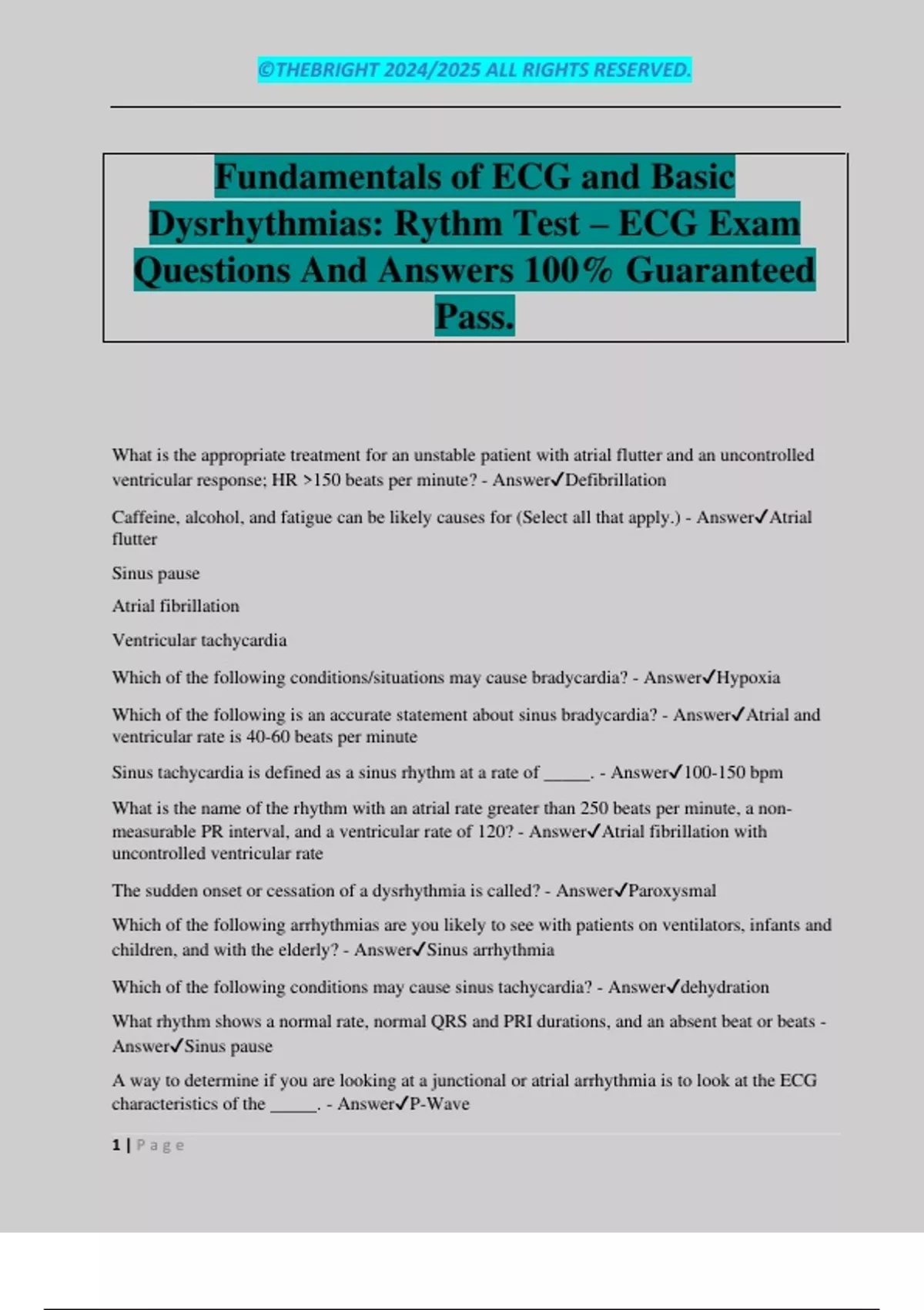 Fundamentals of ECG and Basic Dysrhythmias: Rythm Test – ECG Exam ...