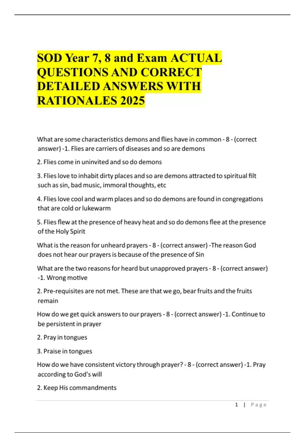 SOD Year 7, 8 and Exam ACTUAL QUESTIONS AND CORRECT DETAILED ANSWERS ...