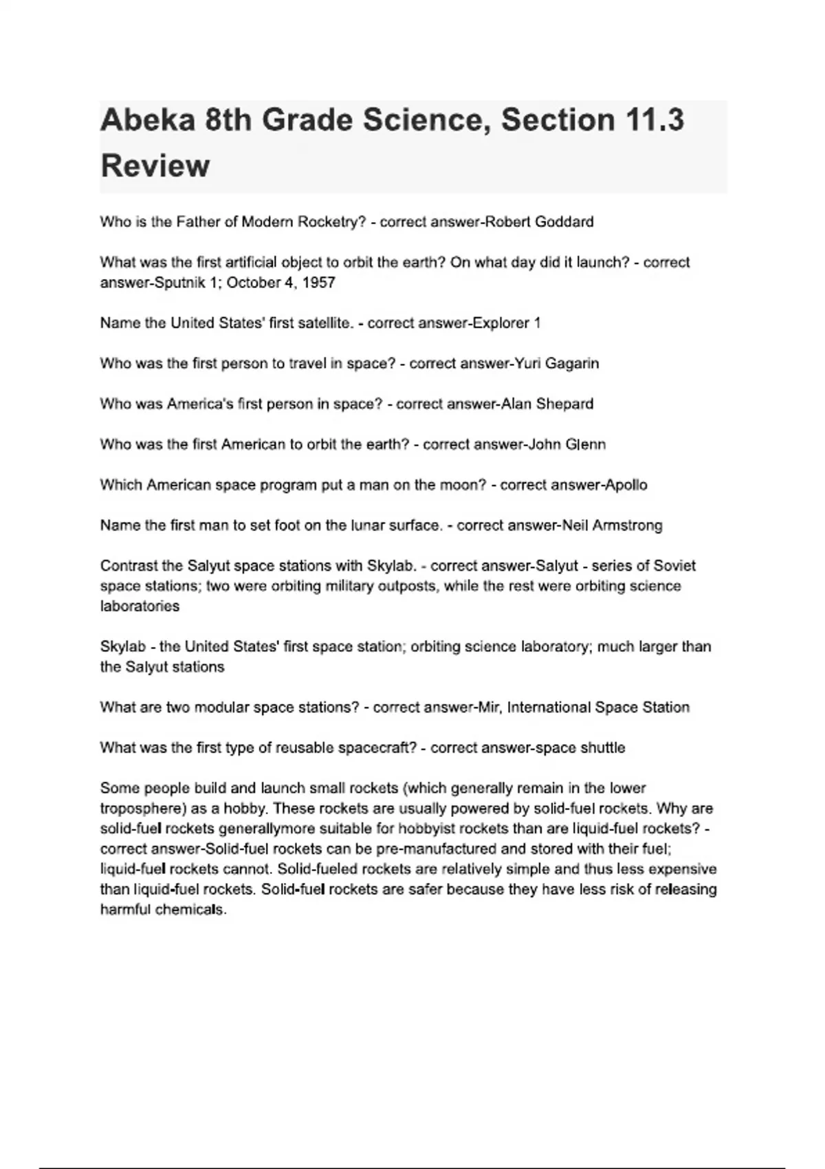 Abeka 8th Grade Science, Section 11.3 Review ( Latest 2024 / 2025 ...