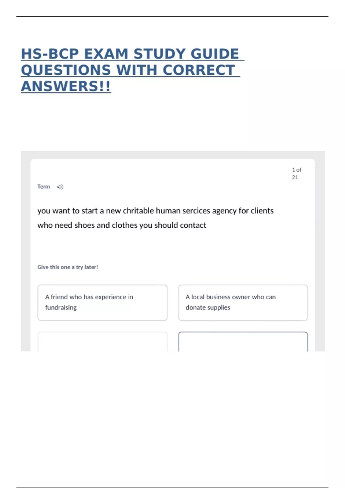 HS-BCP EXAM STUDY GUIDE QUESTIONS WITH CORRECT ANSWERS!! - HS-BCP ...