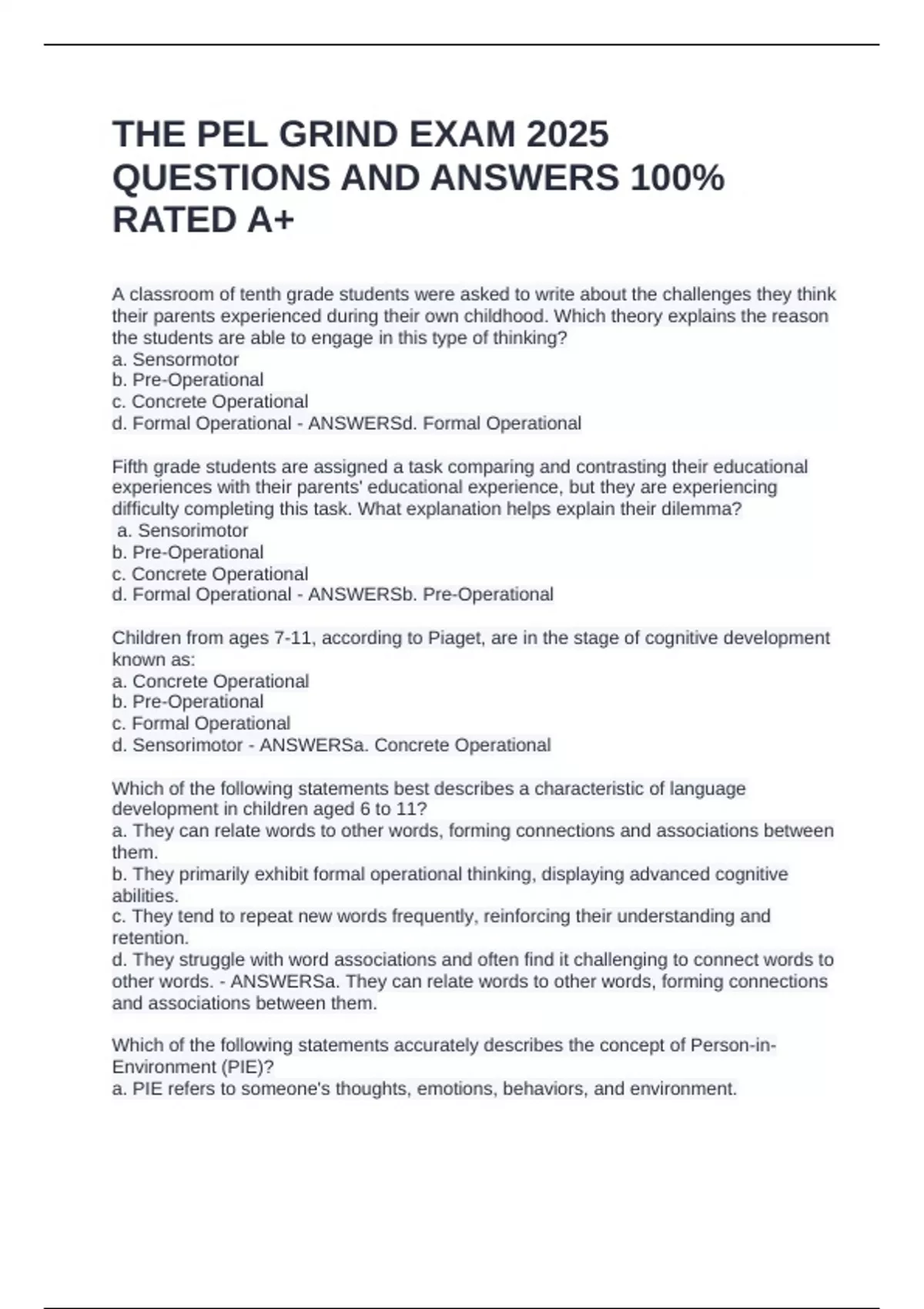 THE PEL GRIND EXAM 2025 QUESTIONS AND ANSWERS 100% RATED A+ - THE PEL ...