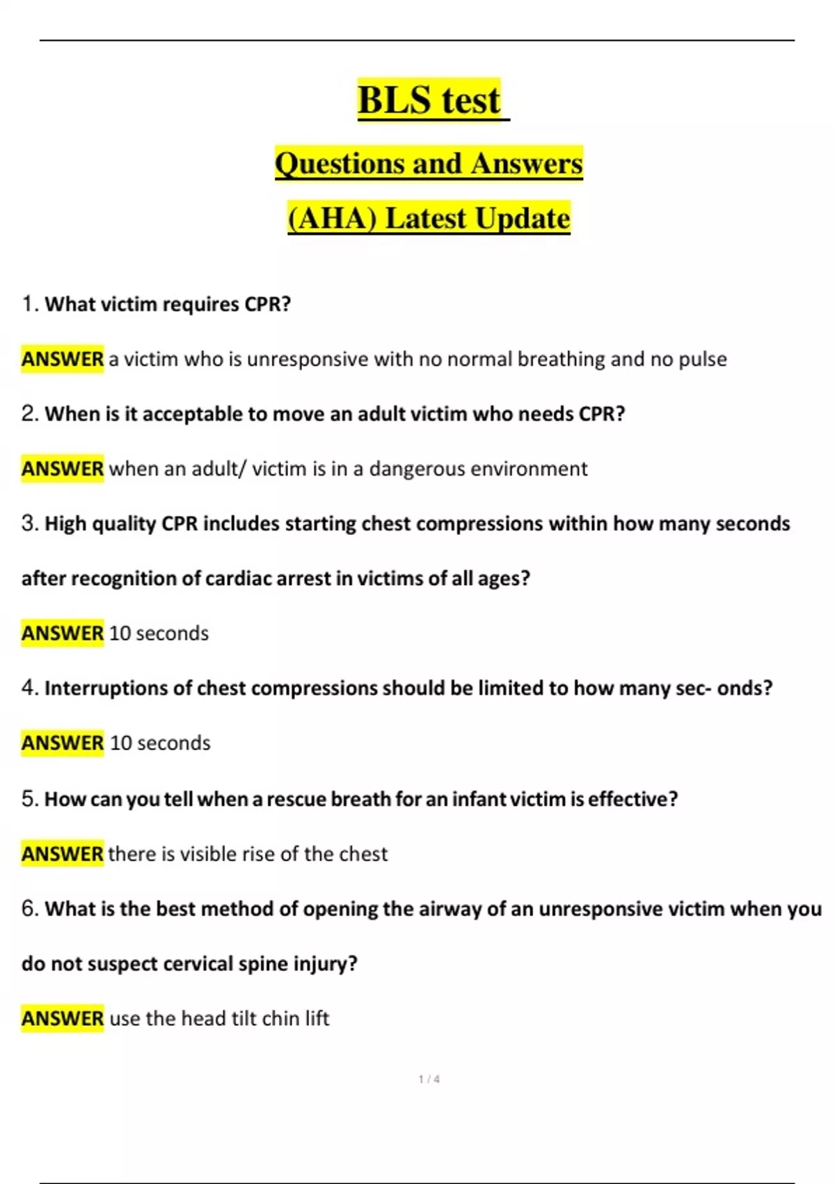 BLS test questions and answers(AHA) latest update 2025/2026 COMPLETE ...