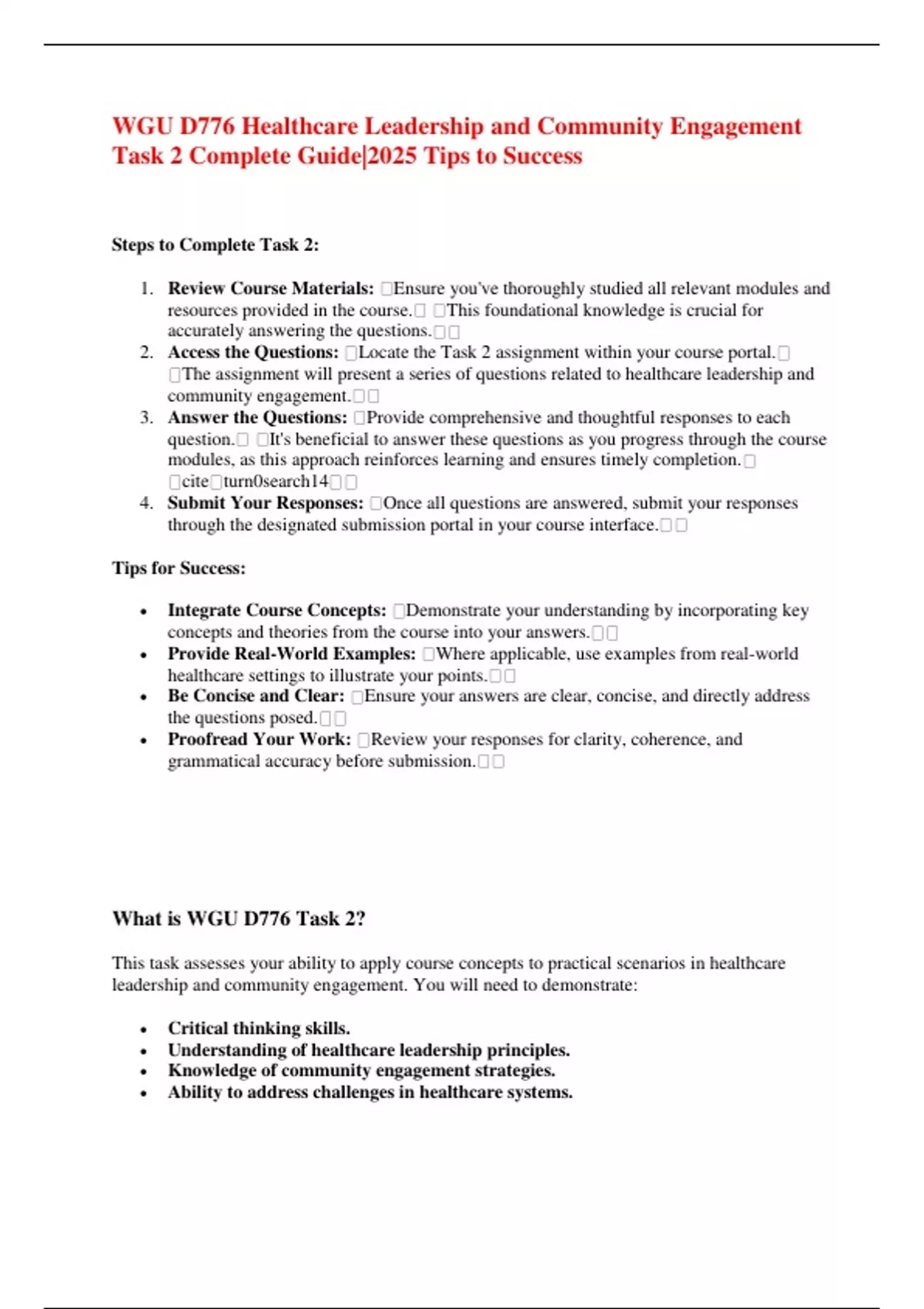 WGU D776 Healthcare Leadership and Community Engagement Task 2 Complete ...
