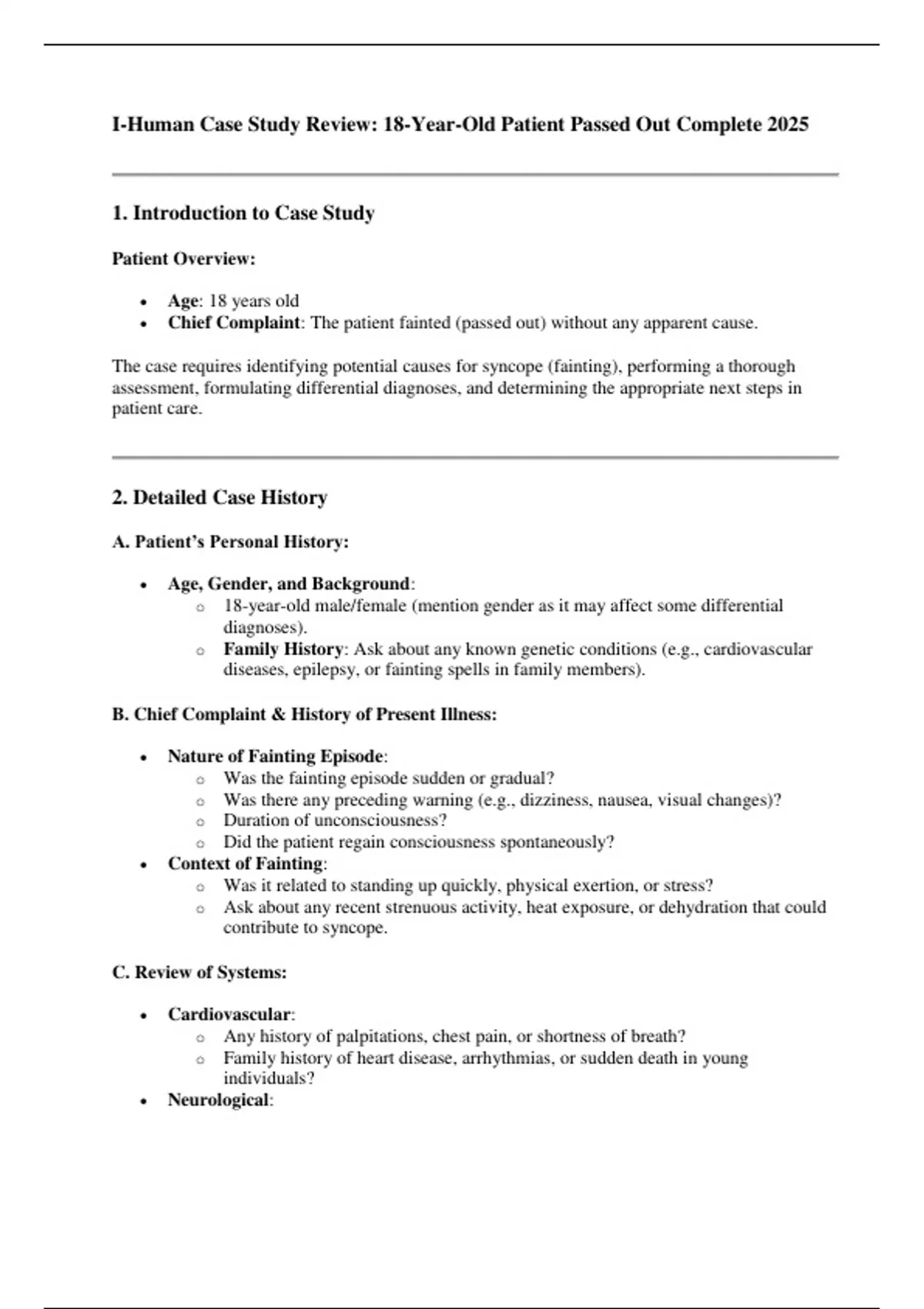 I-Human Case Study Review: 18-Year-Old Patient Passed Out Complete 2025 ...