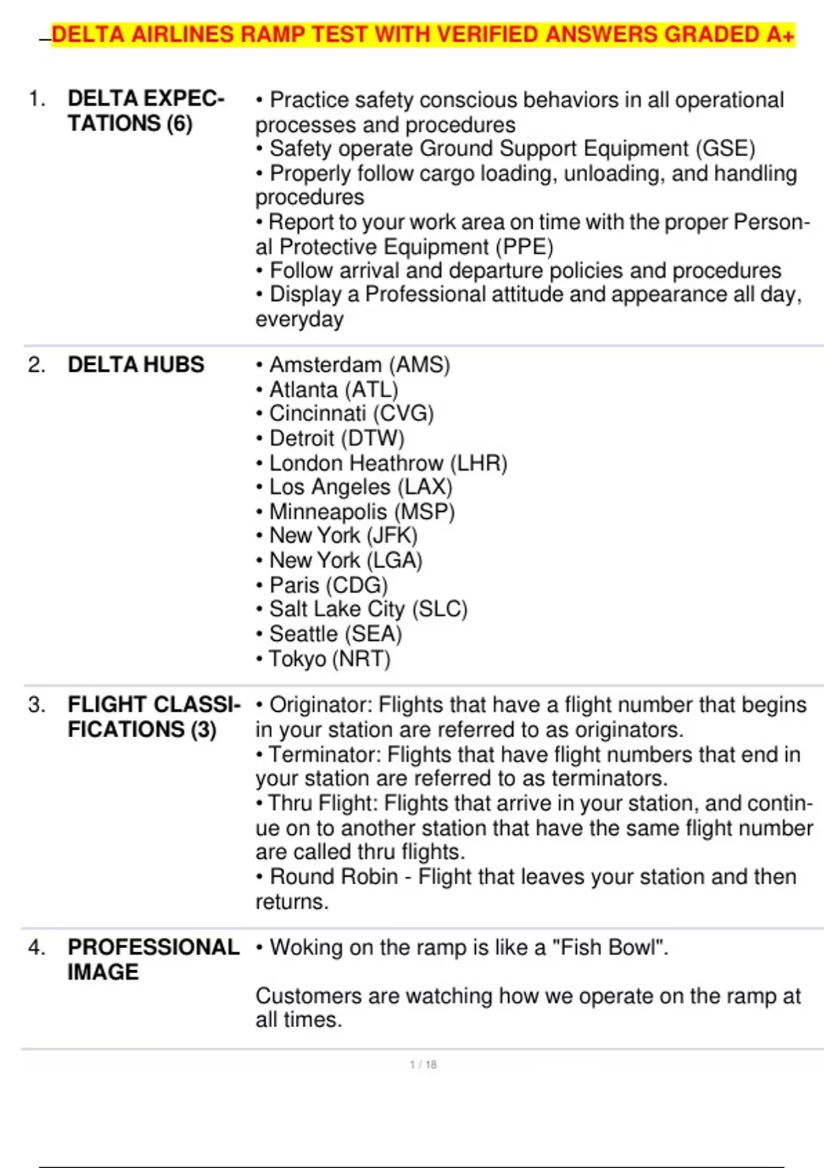 DELTA AIRLINES RAMP TEST WITH VERIFIED ANSWERS GRADED A+ - DELTA ...