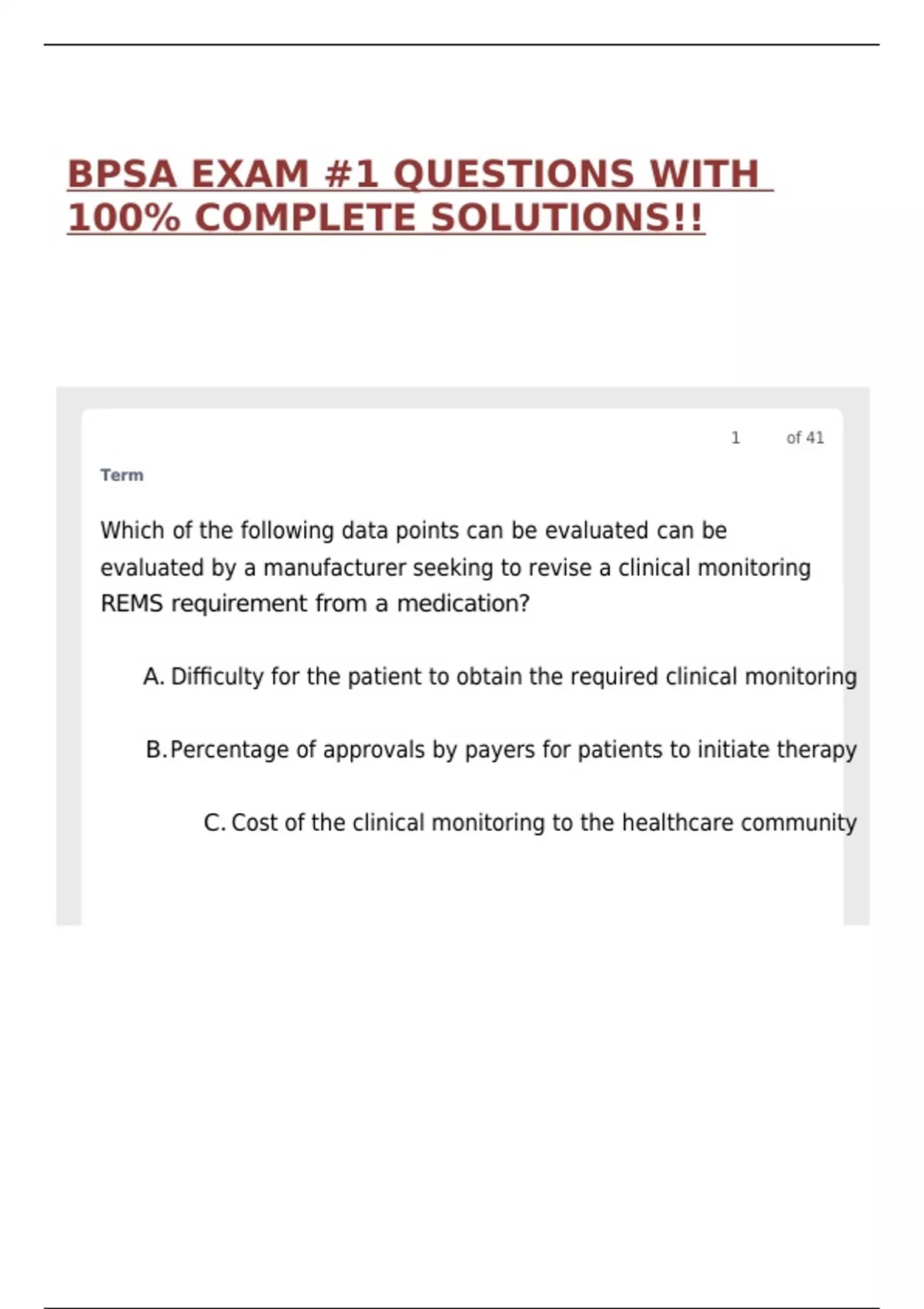 BPSA EXAM #1 QUESTIONS WITH 100% COMPLETE SOLUTIONS!! - BPSA - Stuvia US
